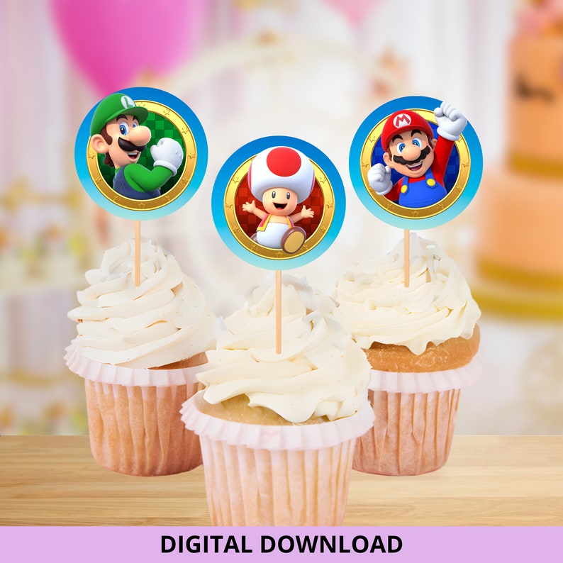 Cupcake Toppers Mario Bros Birthday Cakes Super Mario Cupcake Toppers ...