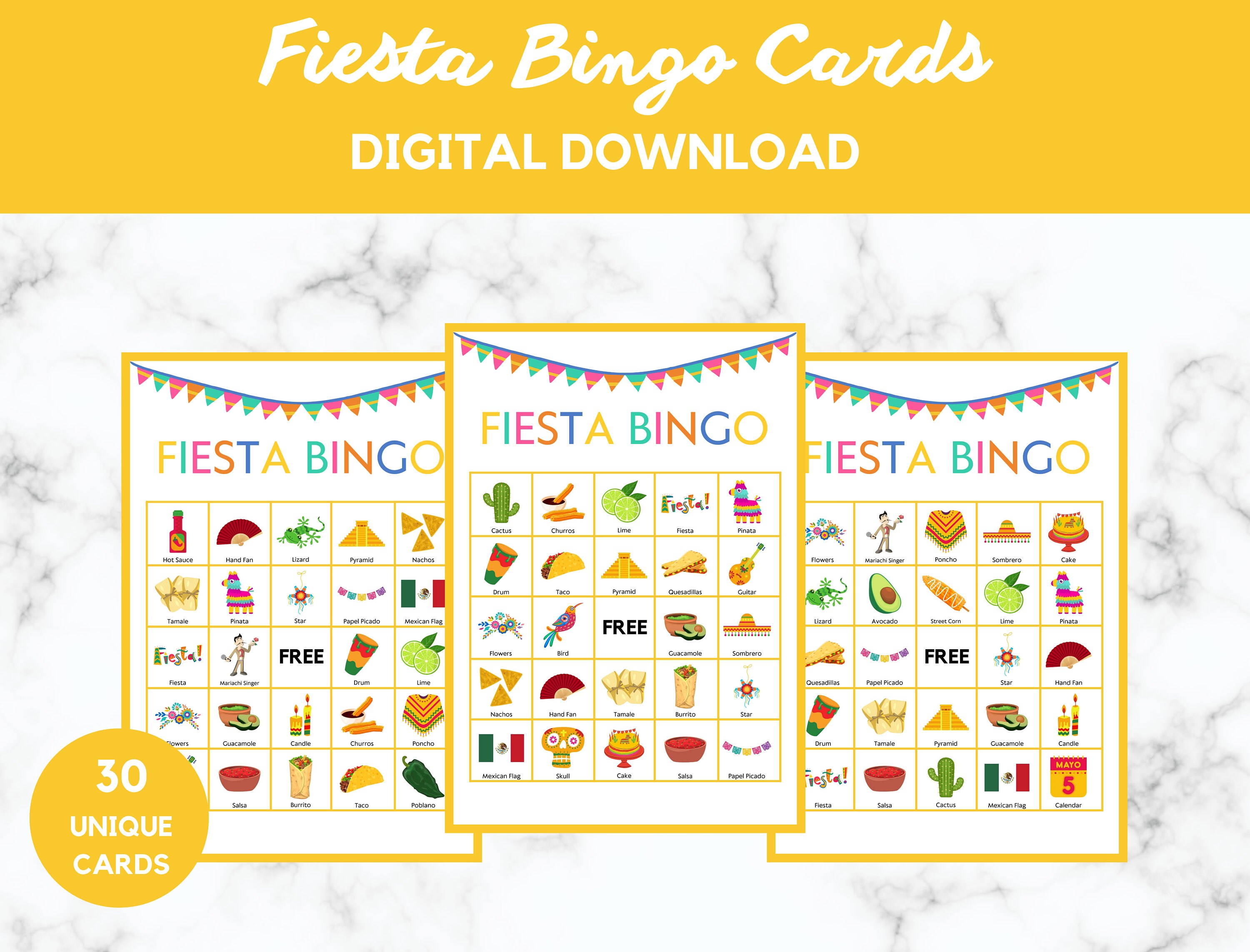 Fiesta Bingo Fiesta Activity for Kids 30 Fiesta Bingo Cards Fiesta Game ...