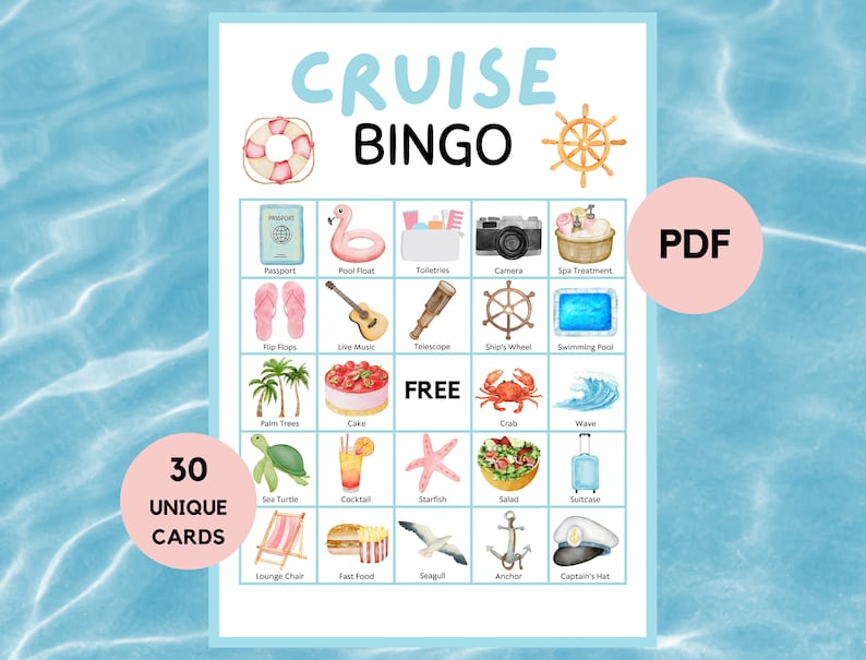 Cruise Bingo - Travel Bingo - 30 Cruise Bingo Cards - Cruise Ship Bingo ...