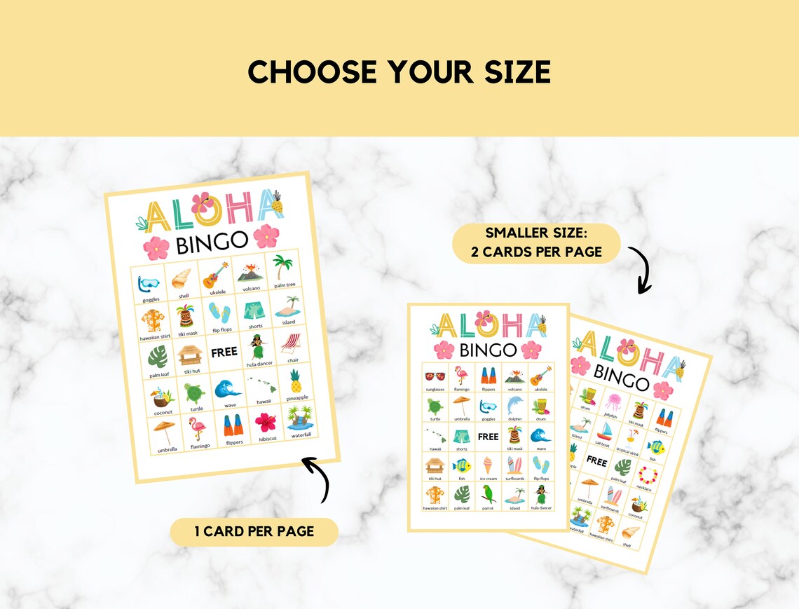 Aloha Bingo - 30 Aloha Bingo Cards - Aloha Party Game - Aloha Bingo ...