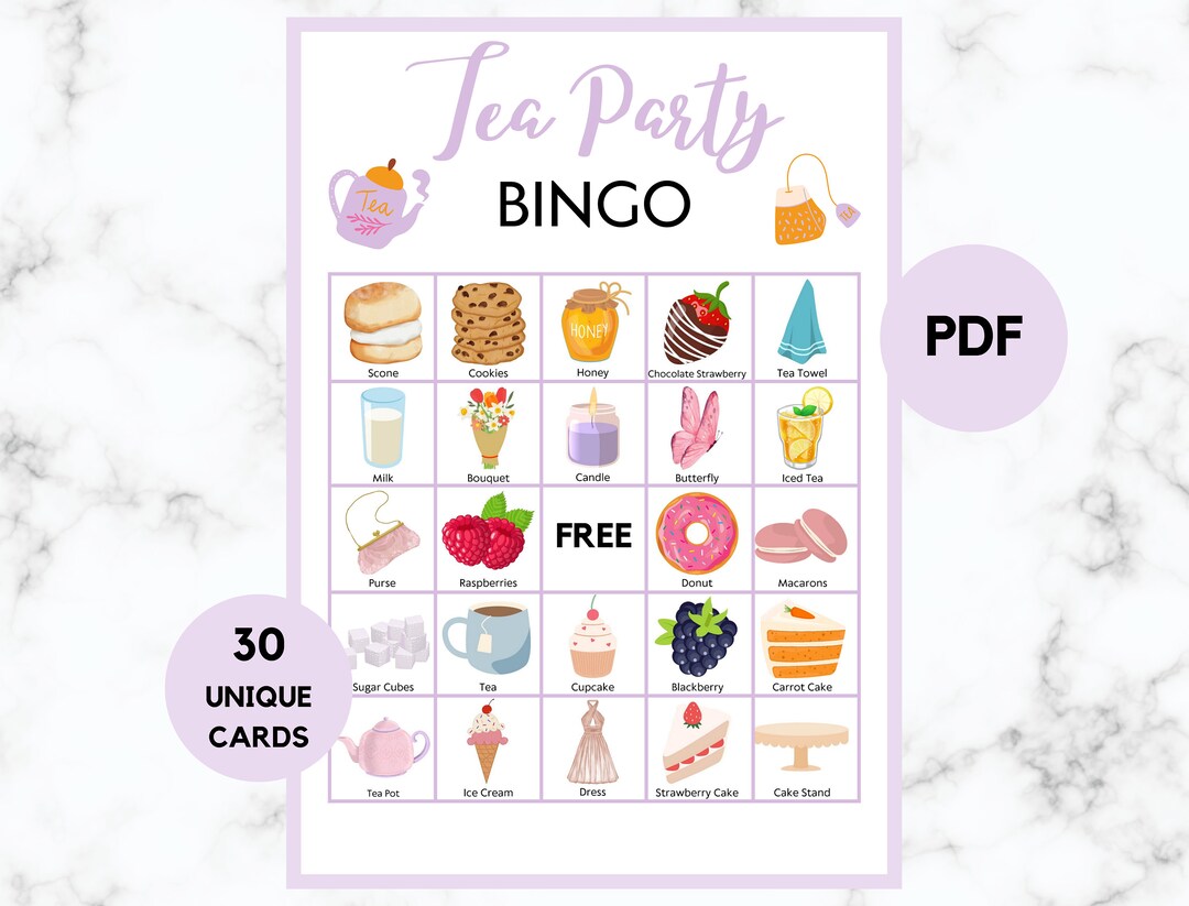 Tea Party Bingo - High Tea Bingo - 30 Tea Party Bingo Cards - Tea Party ...