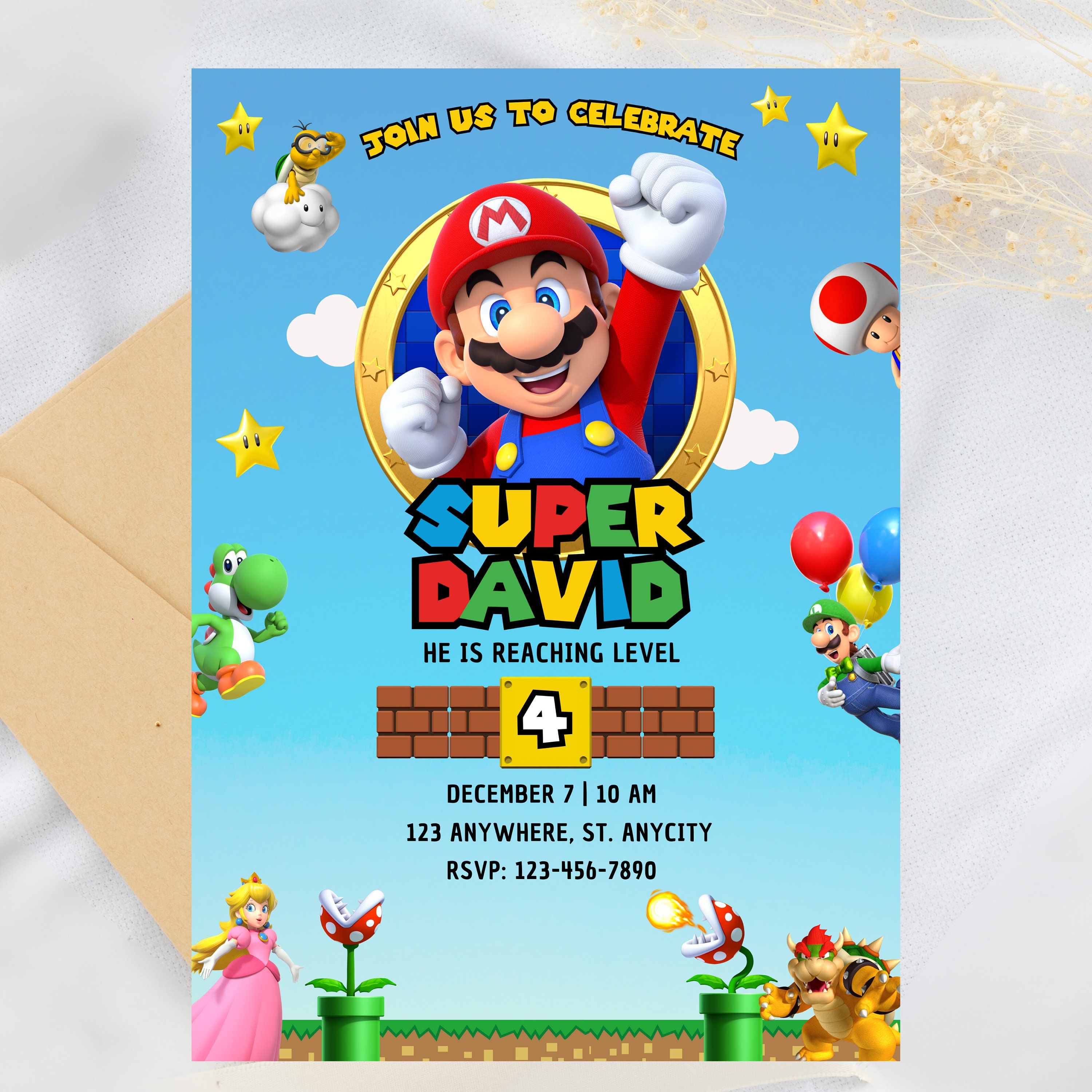 Super Mario Birthday Invitation Mario Bros Invitation Kid Invite ...