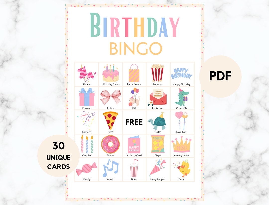 Birthday Bingo - 30 Birthday Bingo Cards - Birthday Party Game ...