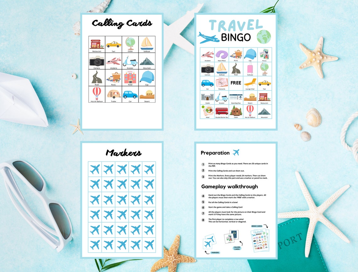 Travel Bingo - 30 Travel Bingo Cards - Travel Party Game - Travel ...