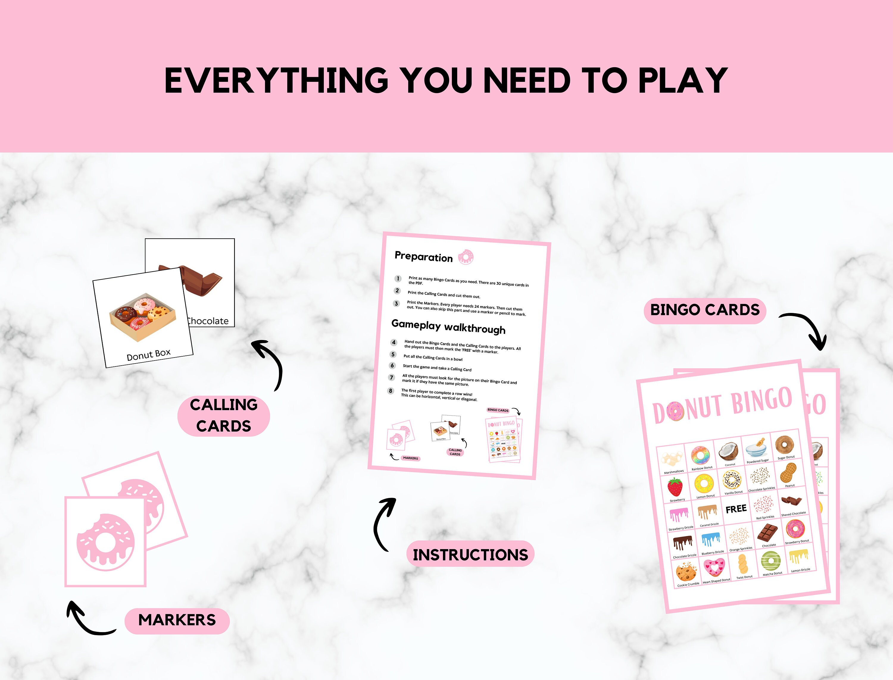 Donut Bingo - Donut Party Activity- 30 Donut Bingo Cards - Donut Party ...