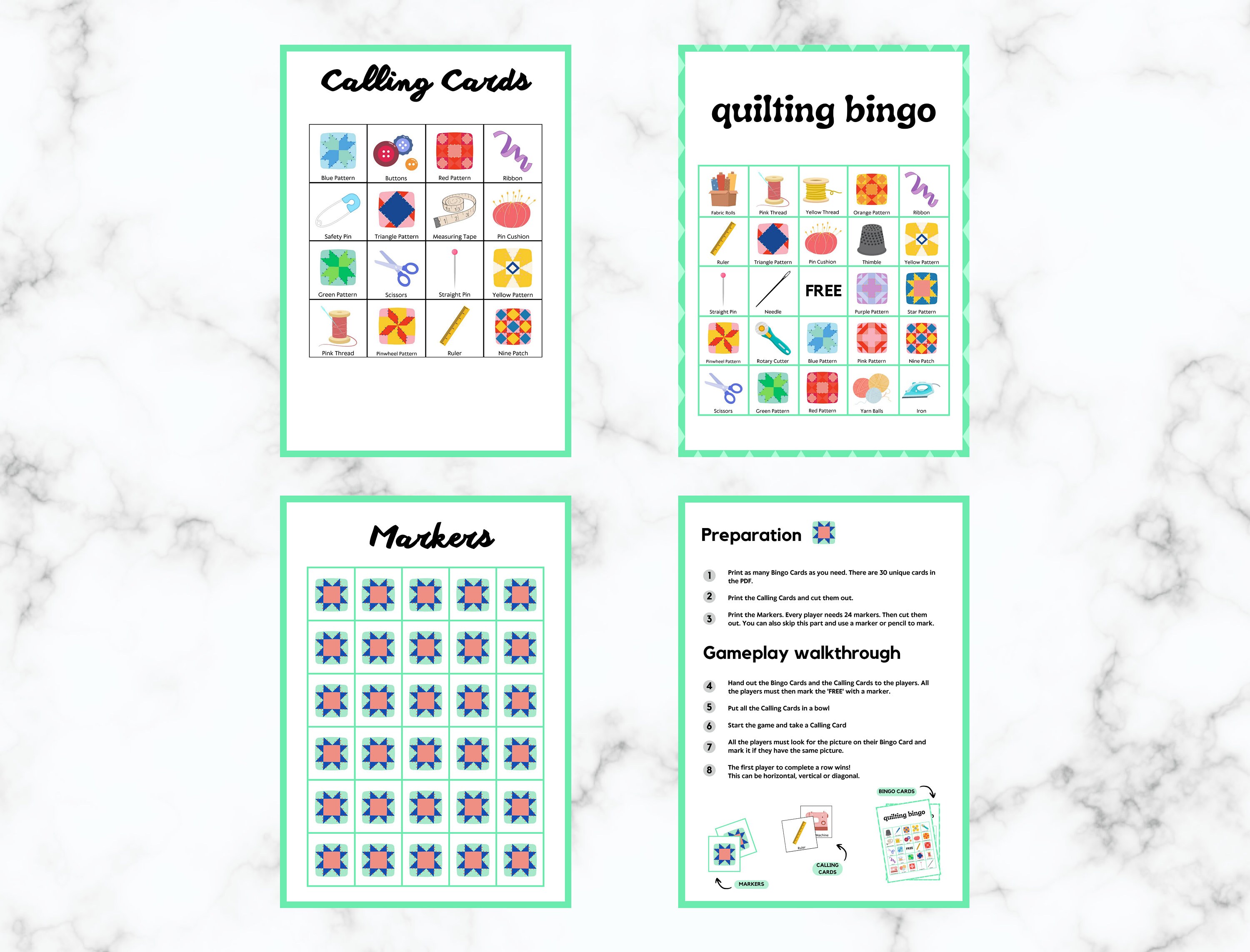 Quilt Bingo 30 Quilt Bingo Cards Quilt Game Quilt Activity Quilting ...