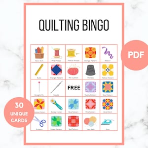 Quilt Bingo - 30 Quilt Bingo Cards - Quilt Game - Quilt Activity ...