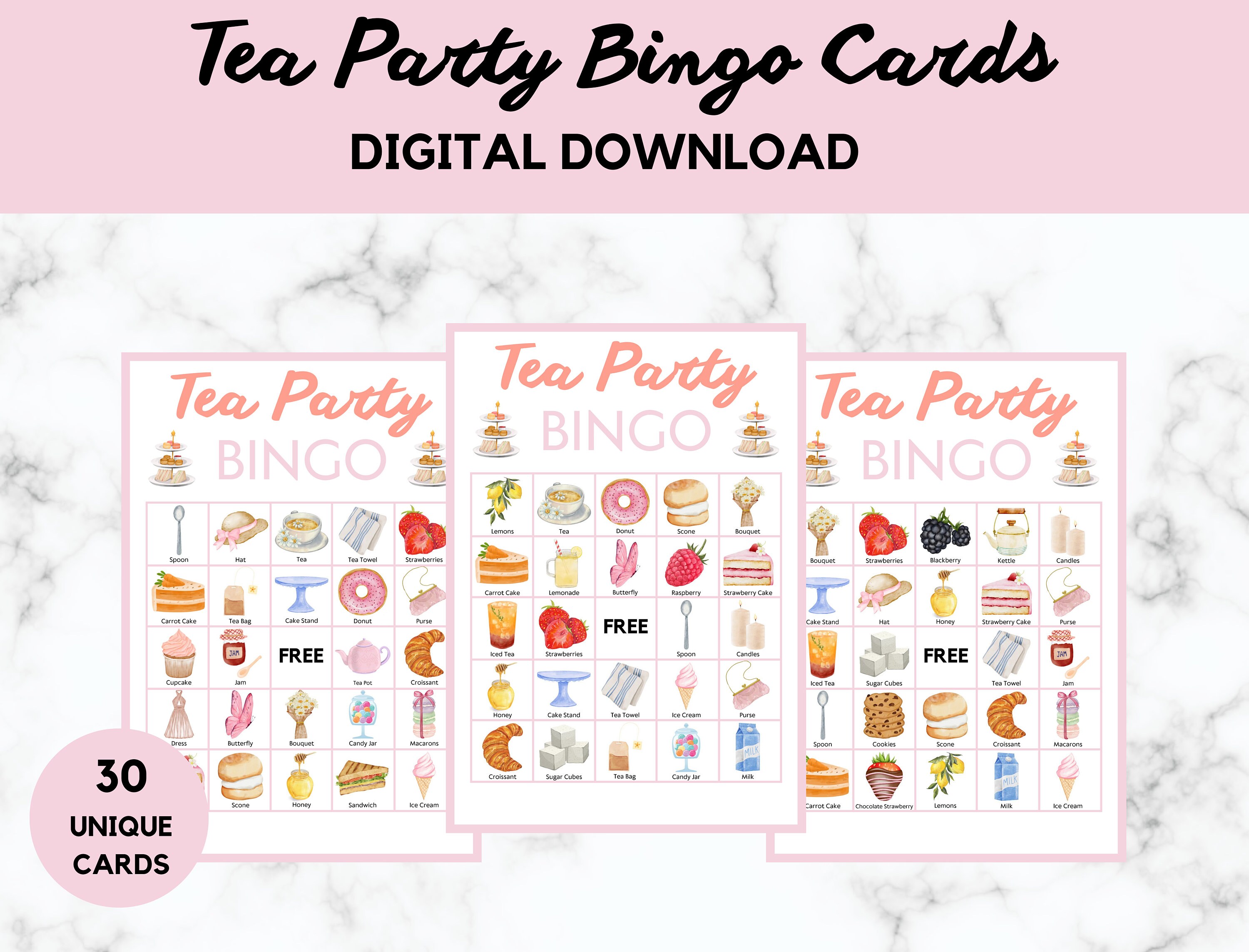 Tea Party Bingo - High Tea Bingo - 30 Tea Party Bingo Cards - Tea Party ...