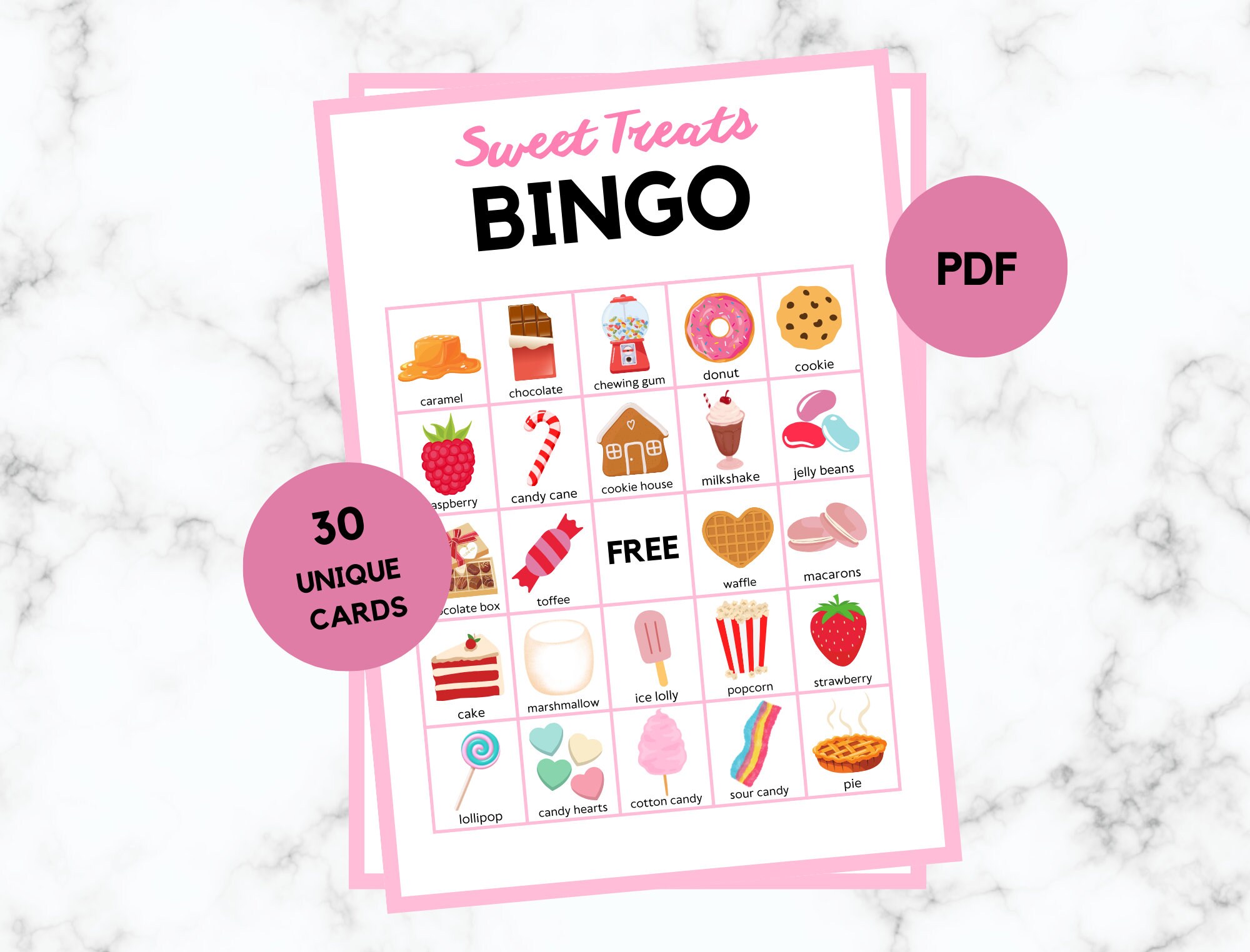 Sweet Treats Bingo - 30 Sweet Treats Bingo Cards - Sweet Treats Party ...