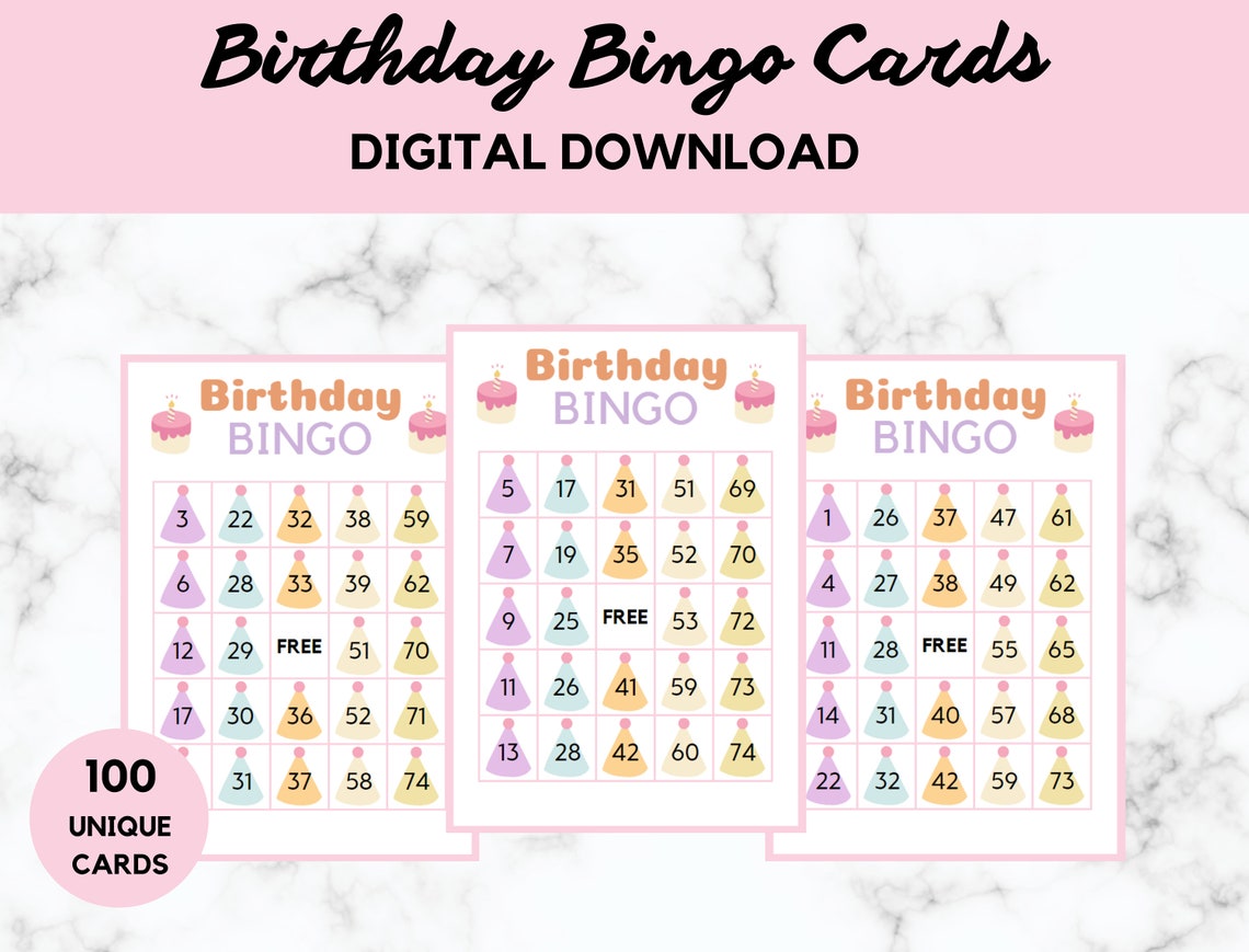 Birthday Bingo 100 Birthday Bingo Cards Birthday Party Game Happy ...