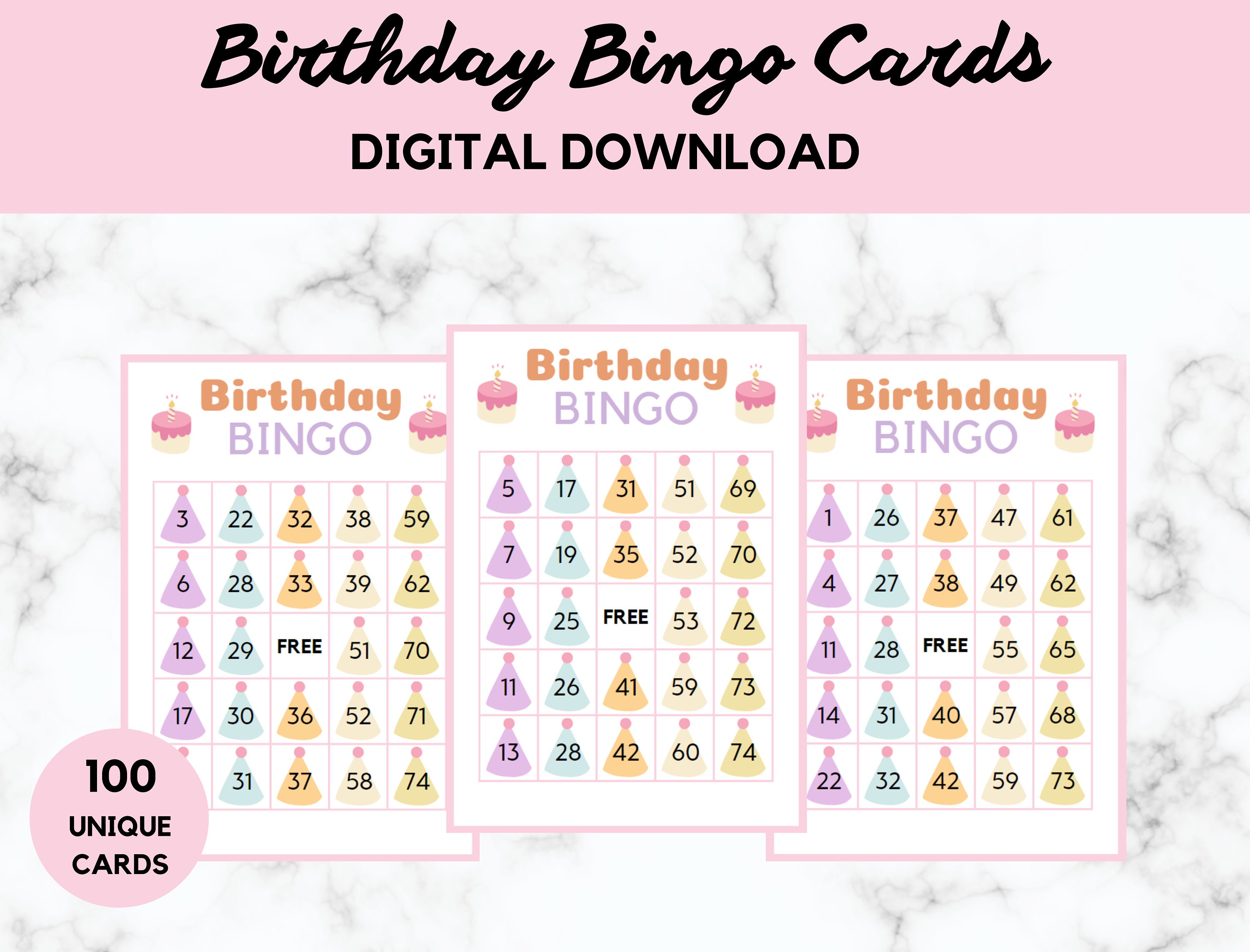 Birthday Bingo 100 Birthday Bingo Cards Birthday Party Game Happy ...