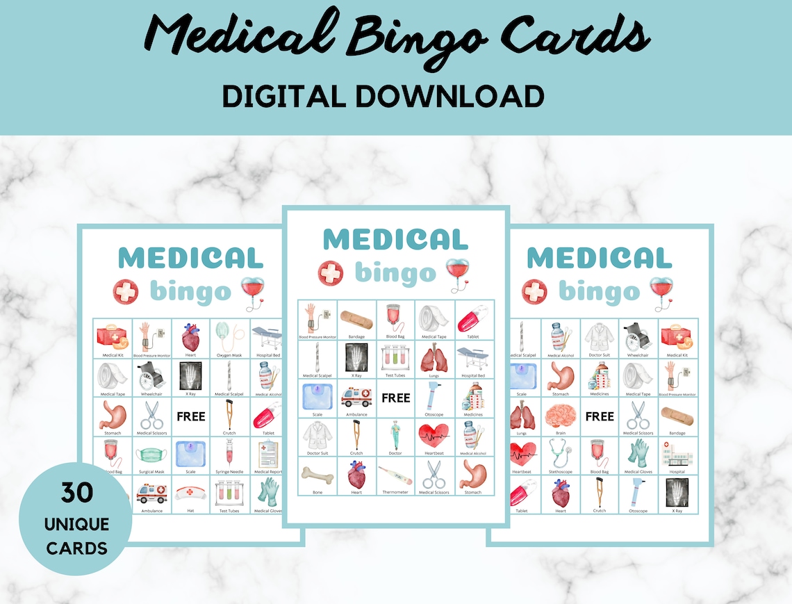 Medical Bingo Doctor Bingo 30 Medical Bingo Cards Nurse Bingo Nurse ...