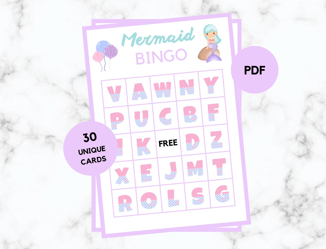 Mermaid Bingo - 30 Mermaid Bingo Cards - Mermaid Party Game - Mermaid ...