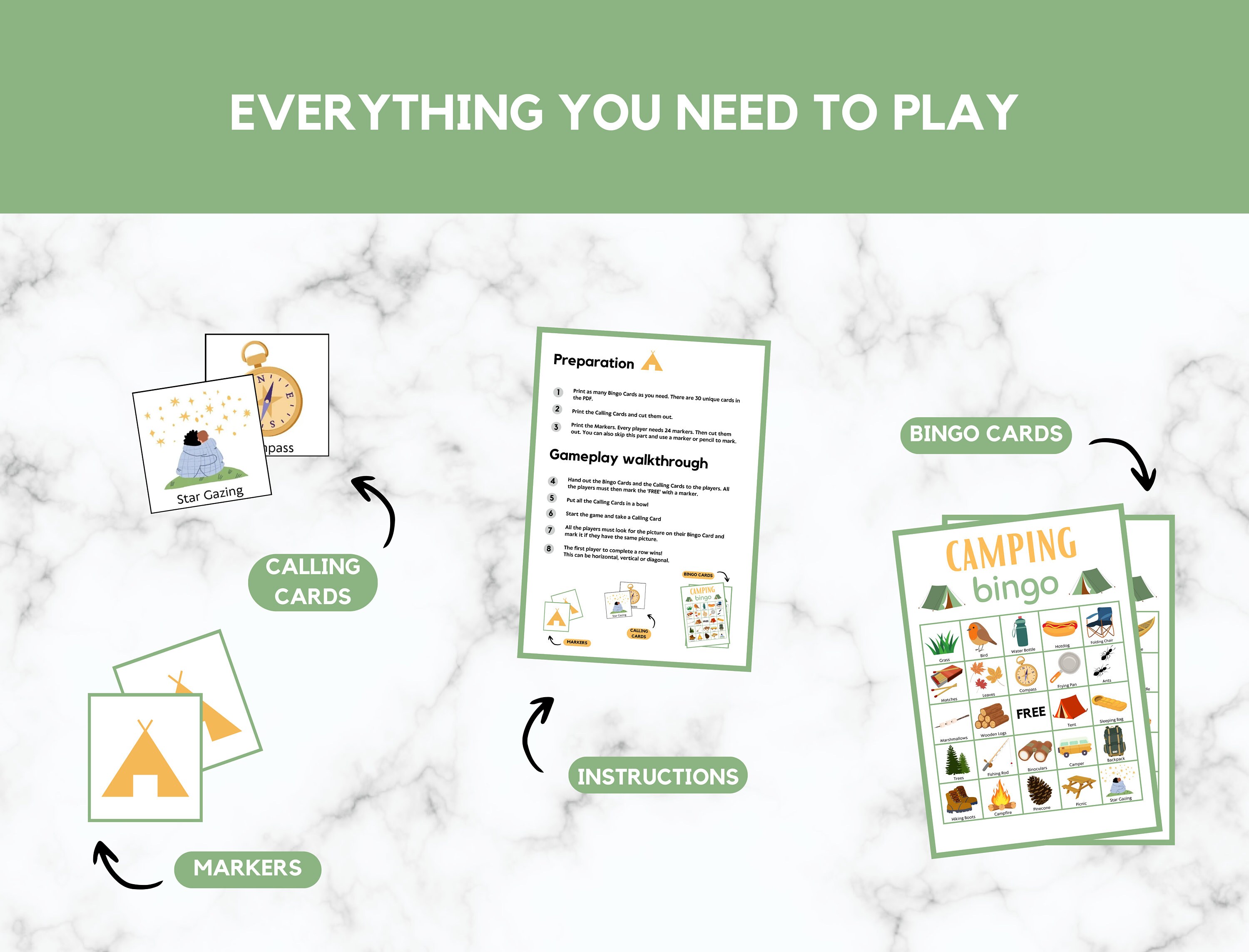 Camping Bingo Campground Activity 30 Camping Bingo Cards Camping Game ...