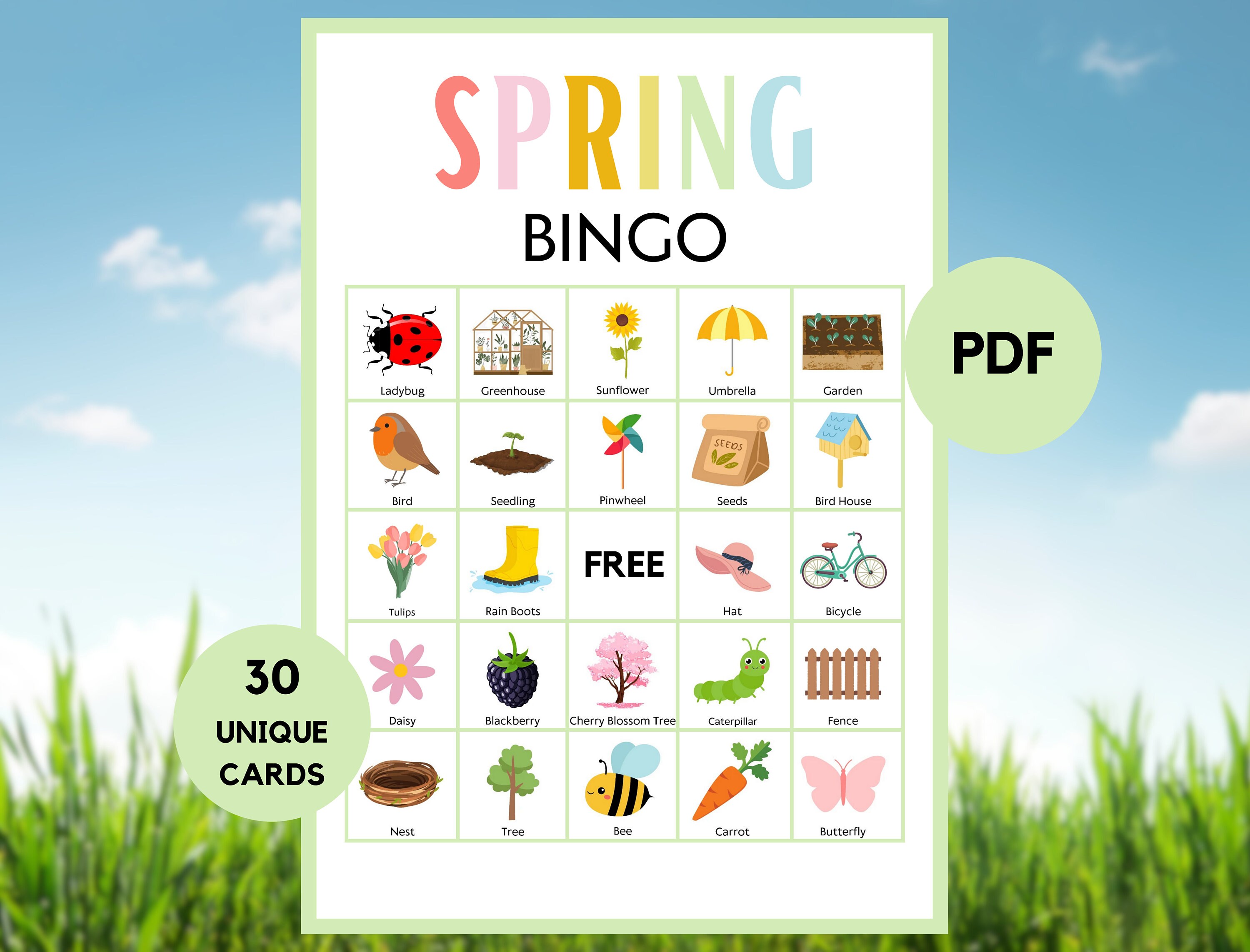 Spring Bingo - Spring Activity- 30 Spring Bingo Cards - Spring Game ...