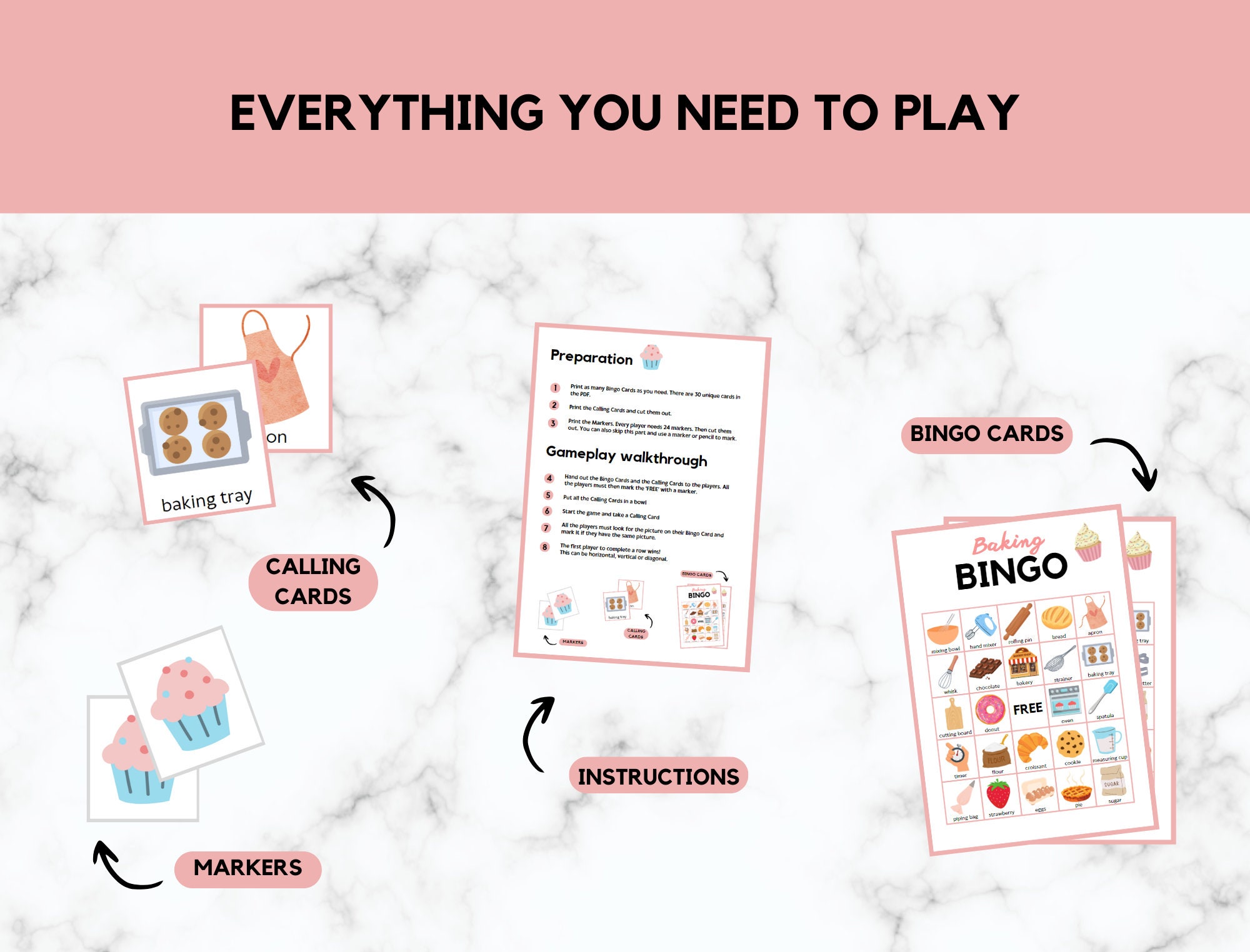 Baking Bingo - 30 Baking Bingo Cards - Baking Party Game - Baking ...