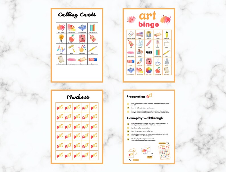 Art Bingo - Art Activity- 30 Art Bingo Cards - Art Party Game - - Art ...