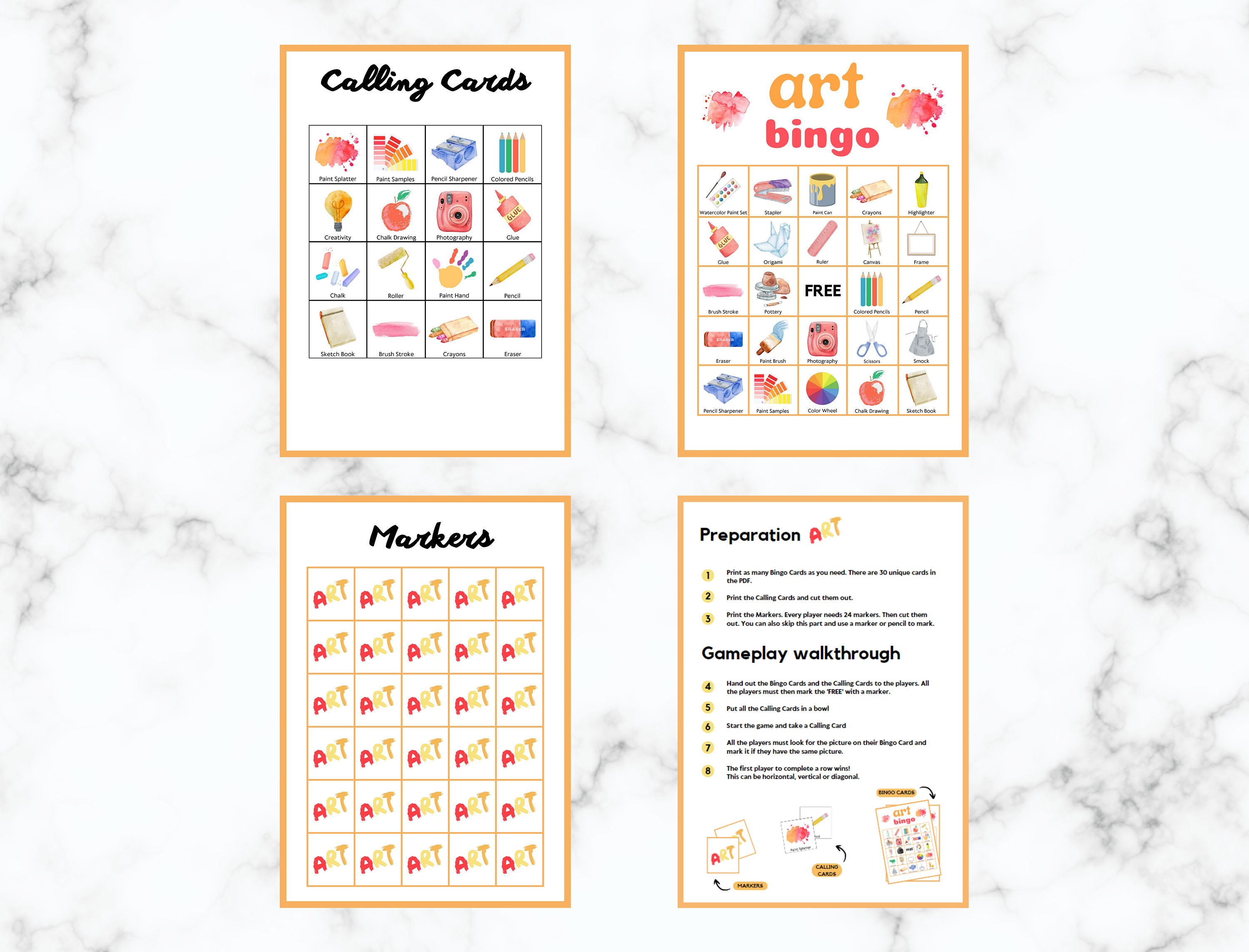 Art Bingo - Art Activity- 30 Art Bingo Cards - Art Party Game - - Art ...