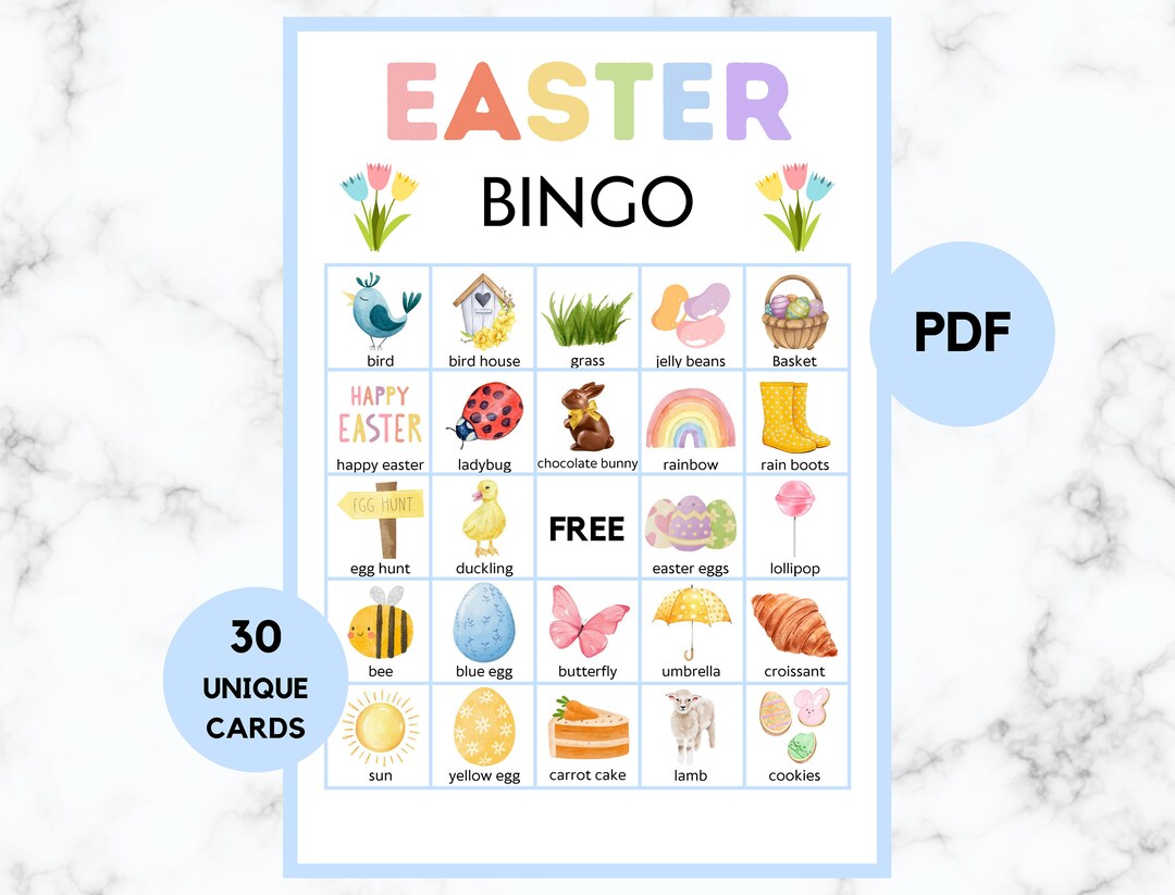 Easter Bingo 30 Easter Bingo Cards Easter Party Game Easter Birthday ...