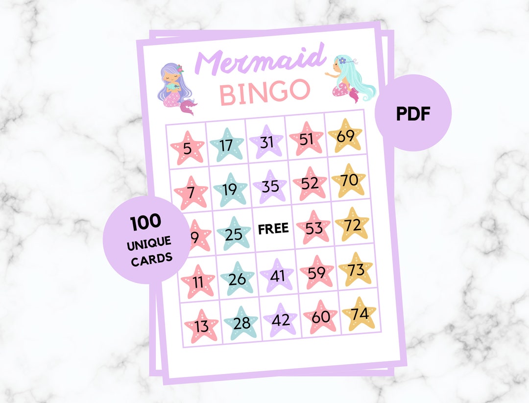 Mermaid Bingo - 100 Mermaid Bingo Cards - Mermaid Party Game - Mermaid ...