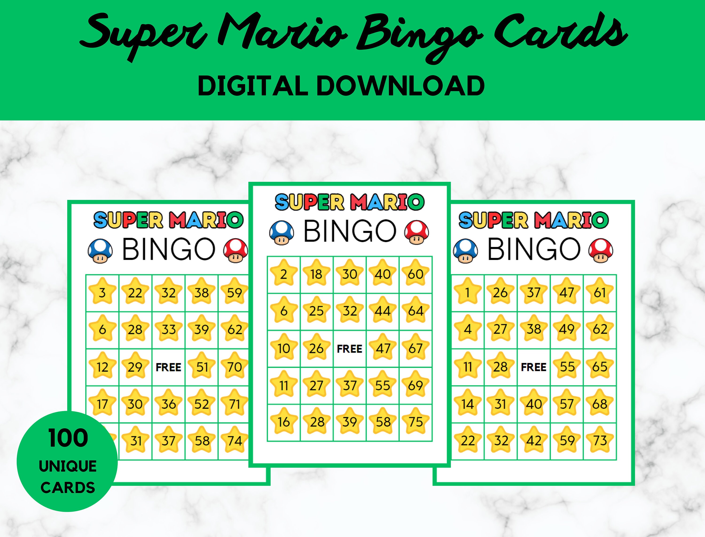 Super Mario Bingo 100 Super Mario Bingo Cards Super Mario Party Game ...