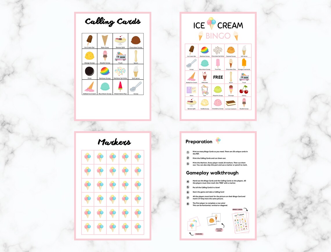 Ice Cream Bingo Ice Cream Activity 30 Printable Ice Cream Bingo Cards ...