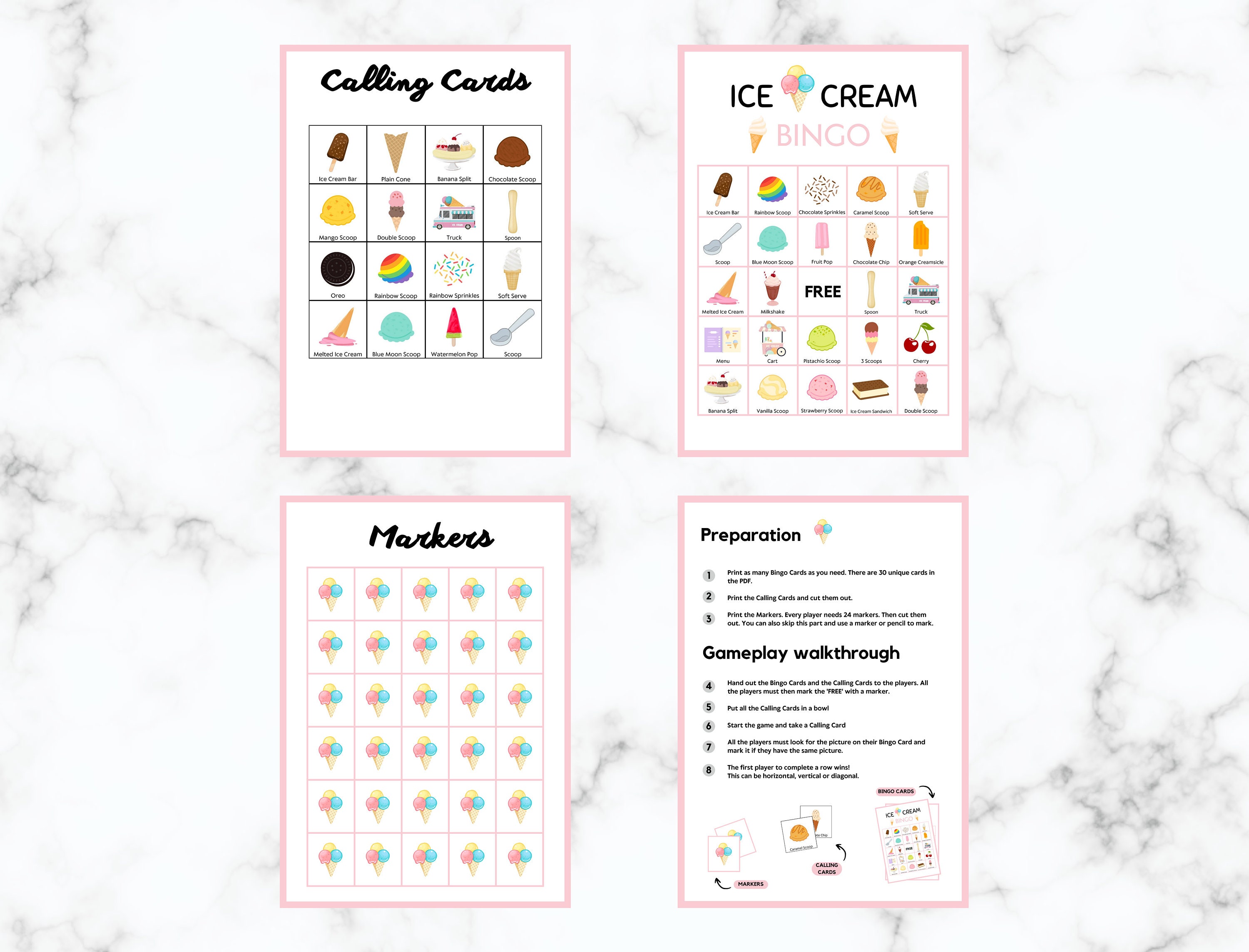Ice Cream Bingo Ice Cream Activity 30 Printable Ice Cream Bingo Cards ...