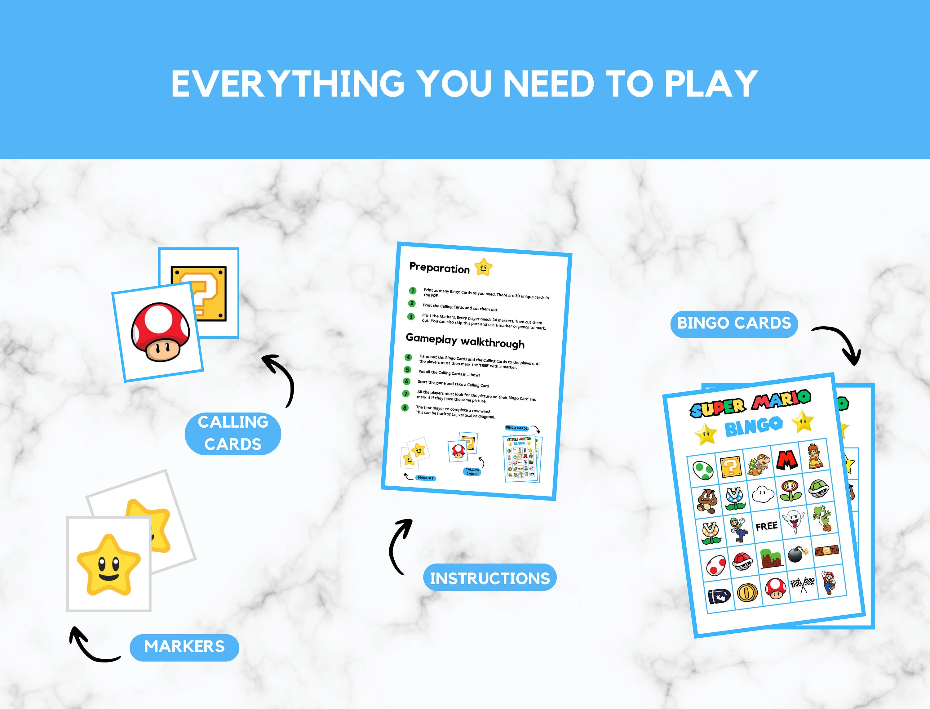 Super Mario Bingo 30 Super Mario Bingo Cards Super Mario Party Game ...