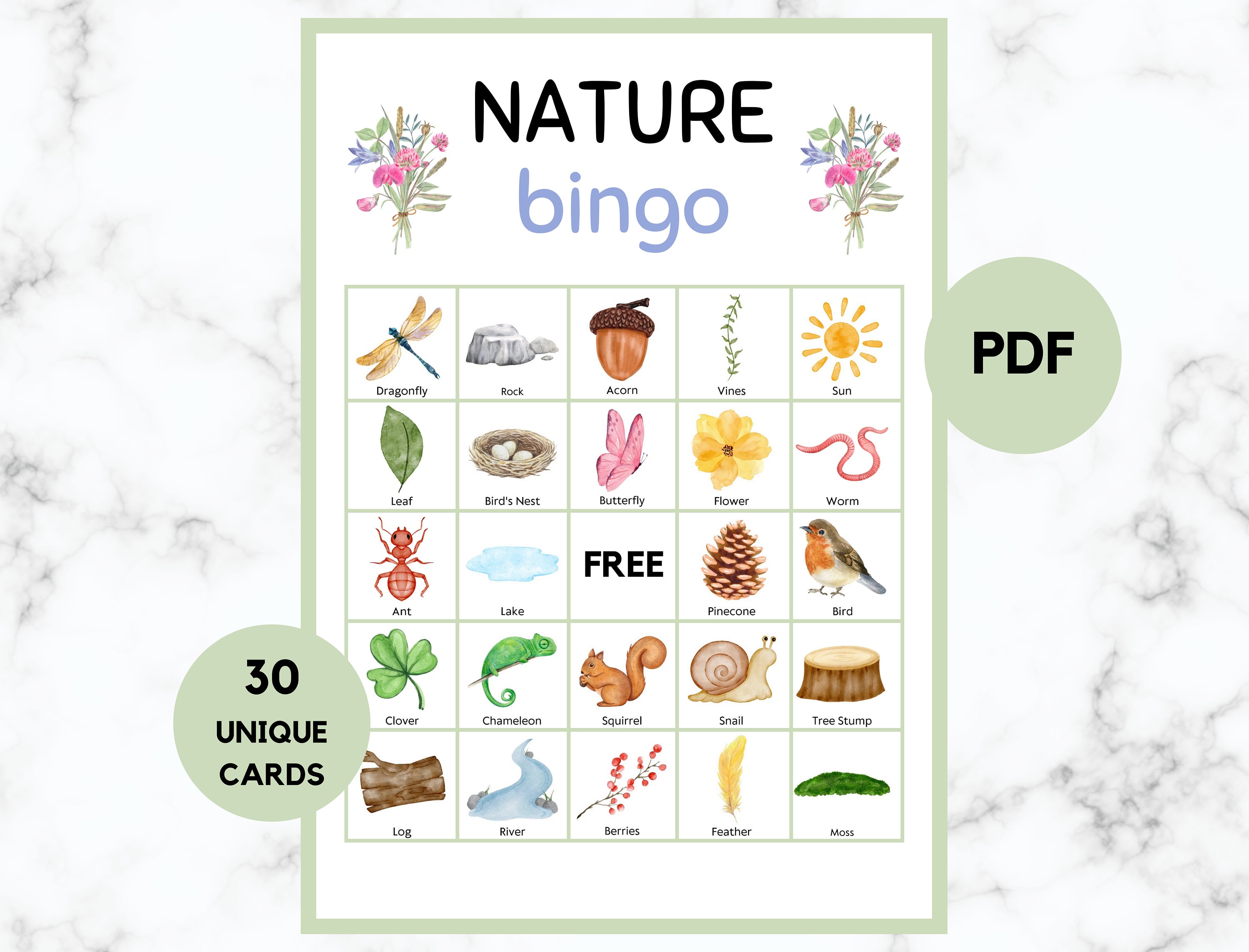 Nature Bingo - 30 Nature Bingo Cards - Nature Party Game - Nature Hike ...