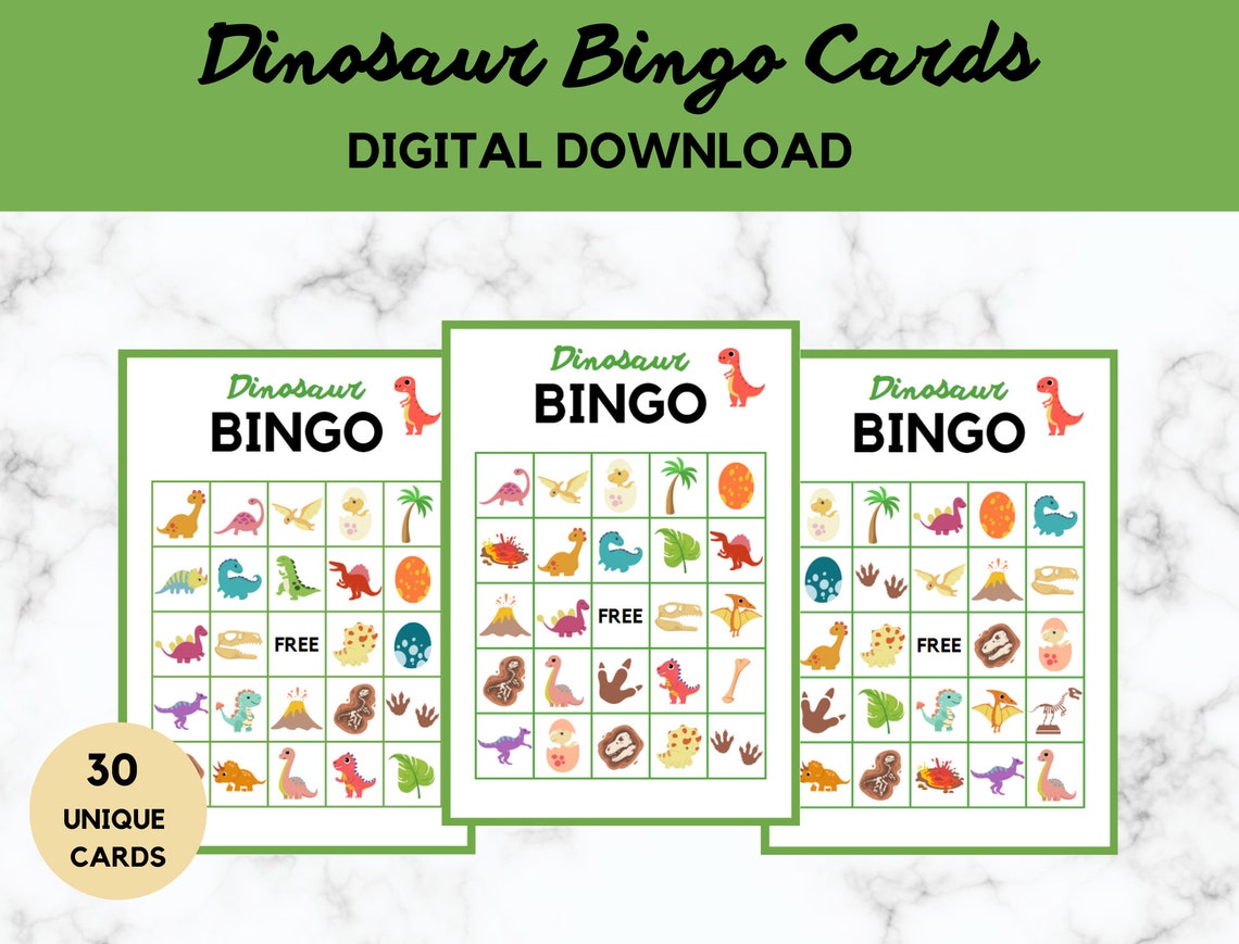 Dinosaur Bingo - 30 Dinosaur Bingo Cards - Dinosaur Party Game ...