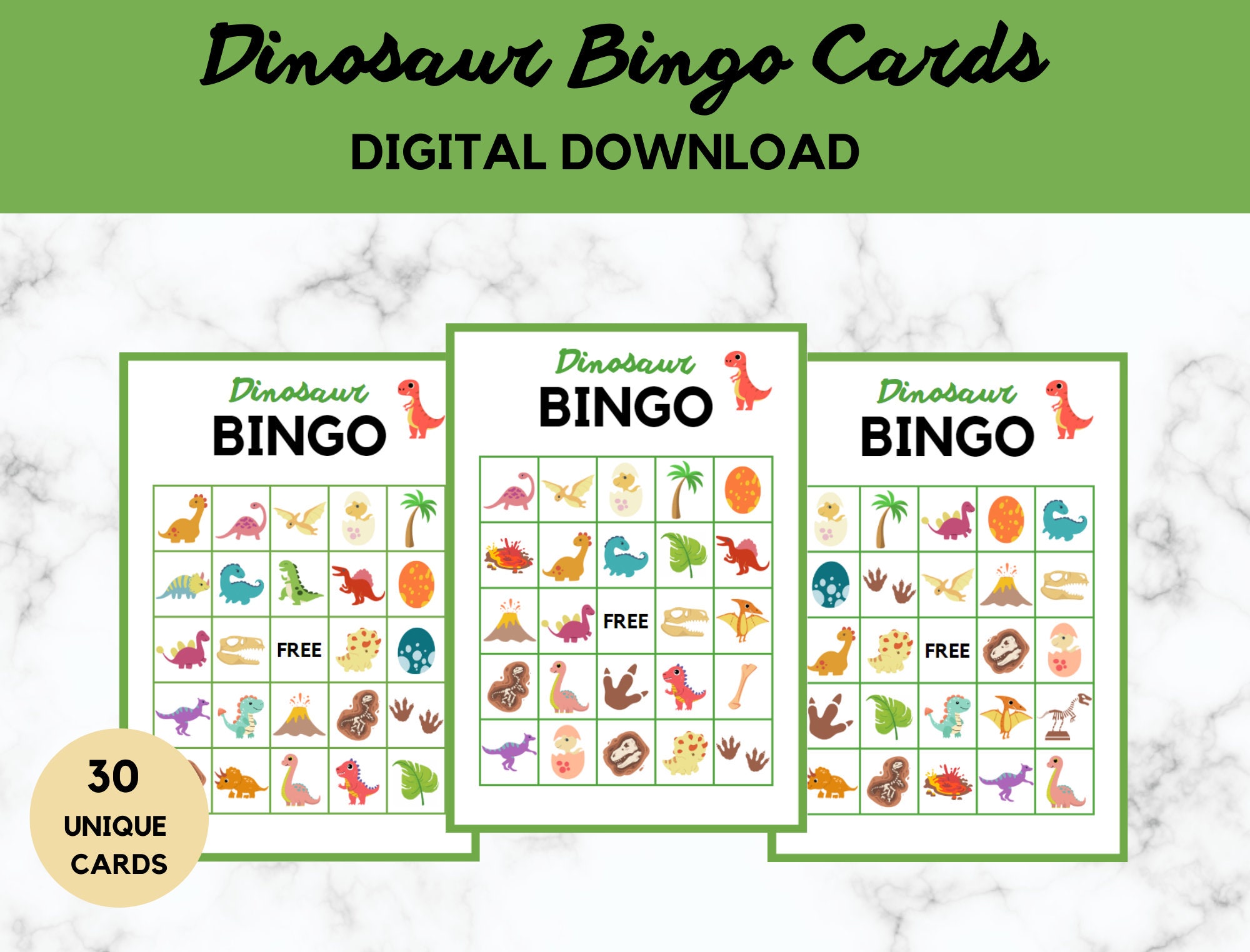 Dinosaur Bingo - 30 Dinosaur Bingo Cards - Dinosaur Party Game ...