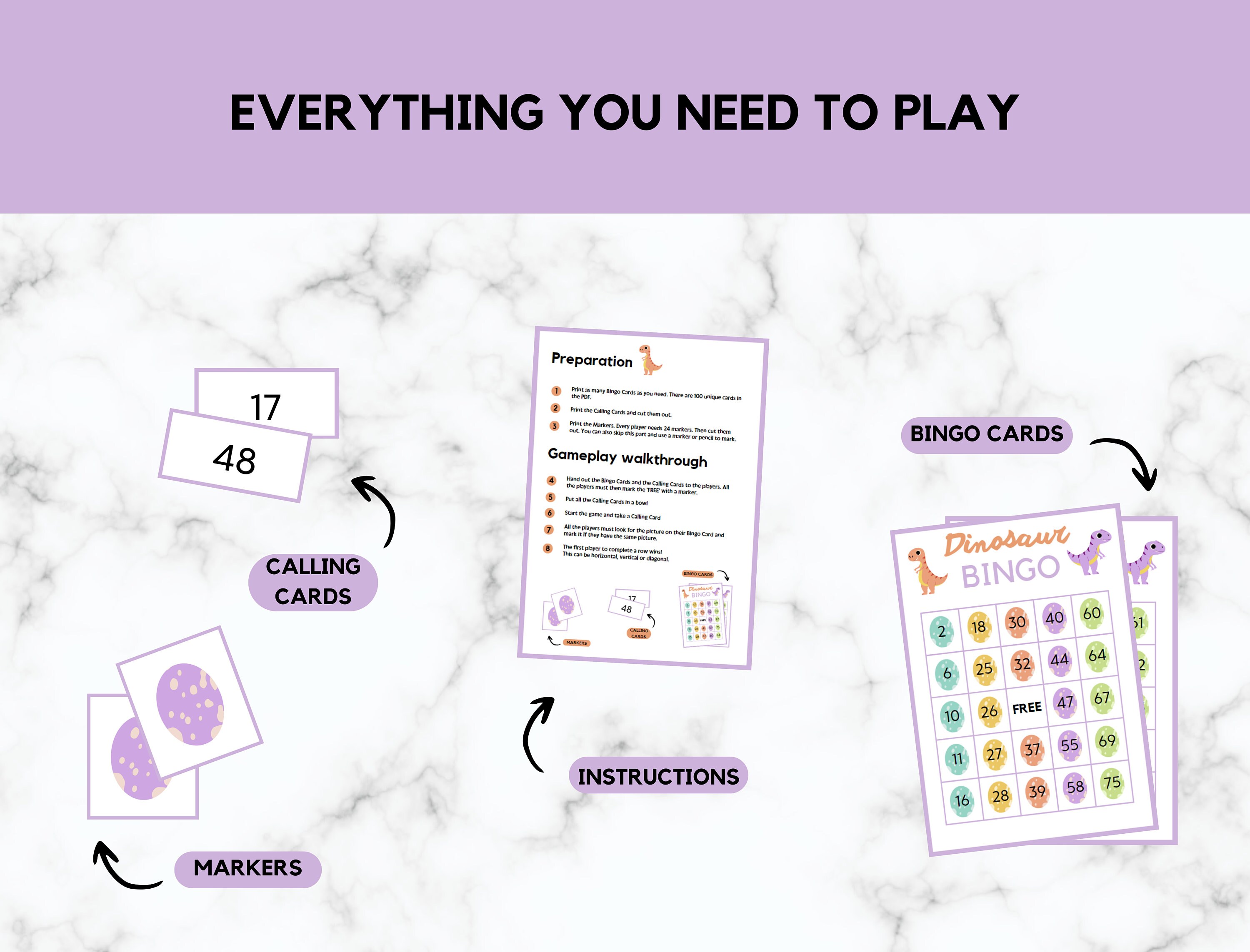 Dinosaur Bingo - 50 Dinosaur Bingo Cards - Dinosaur Party Game ...