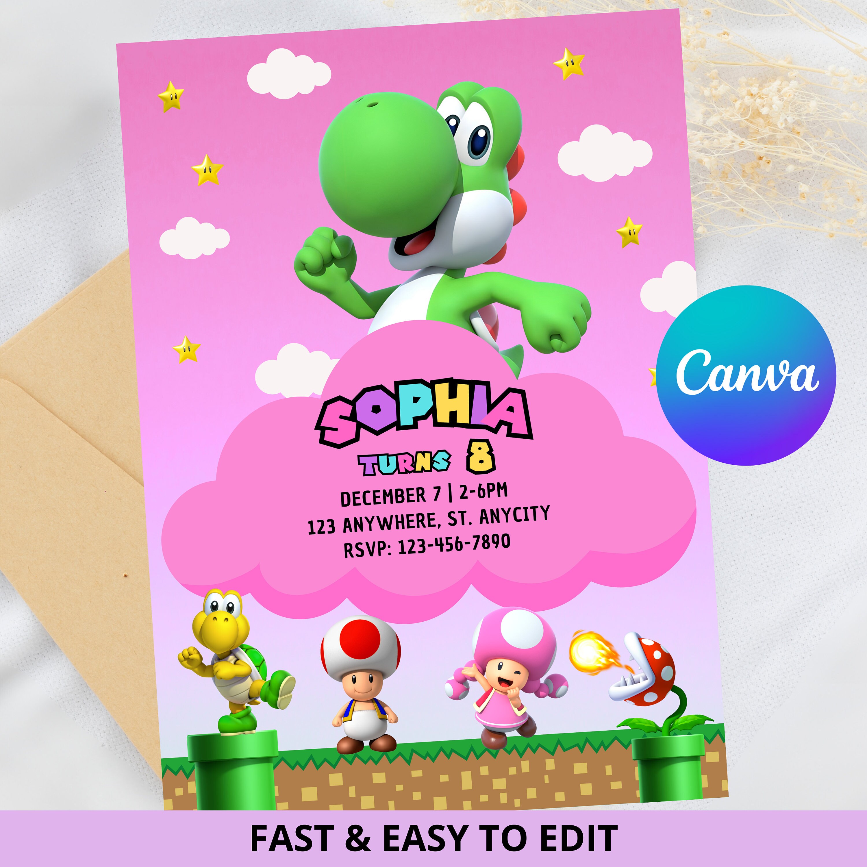 Super Mario Birthday Invitation Mario Bros Invitation Kid Invite ...