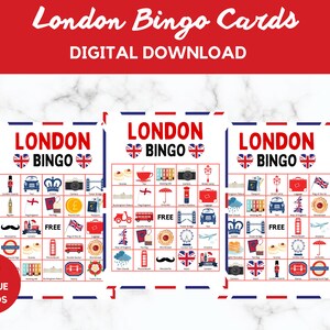 London Bingo - Travel Bingo - 30 London Bingo Cards - London Party Game ...
