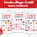 London Bingo - Travel Bingo - 30 London Bingo Cards - London Party Game ...