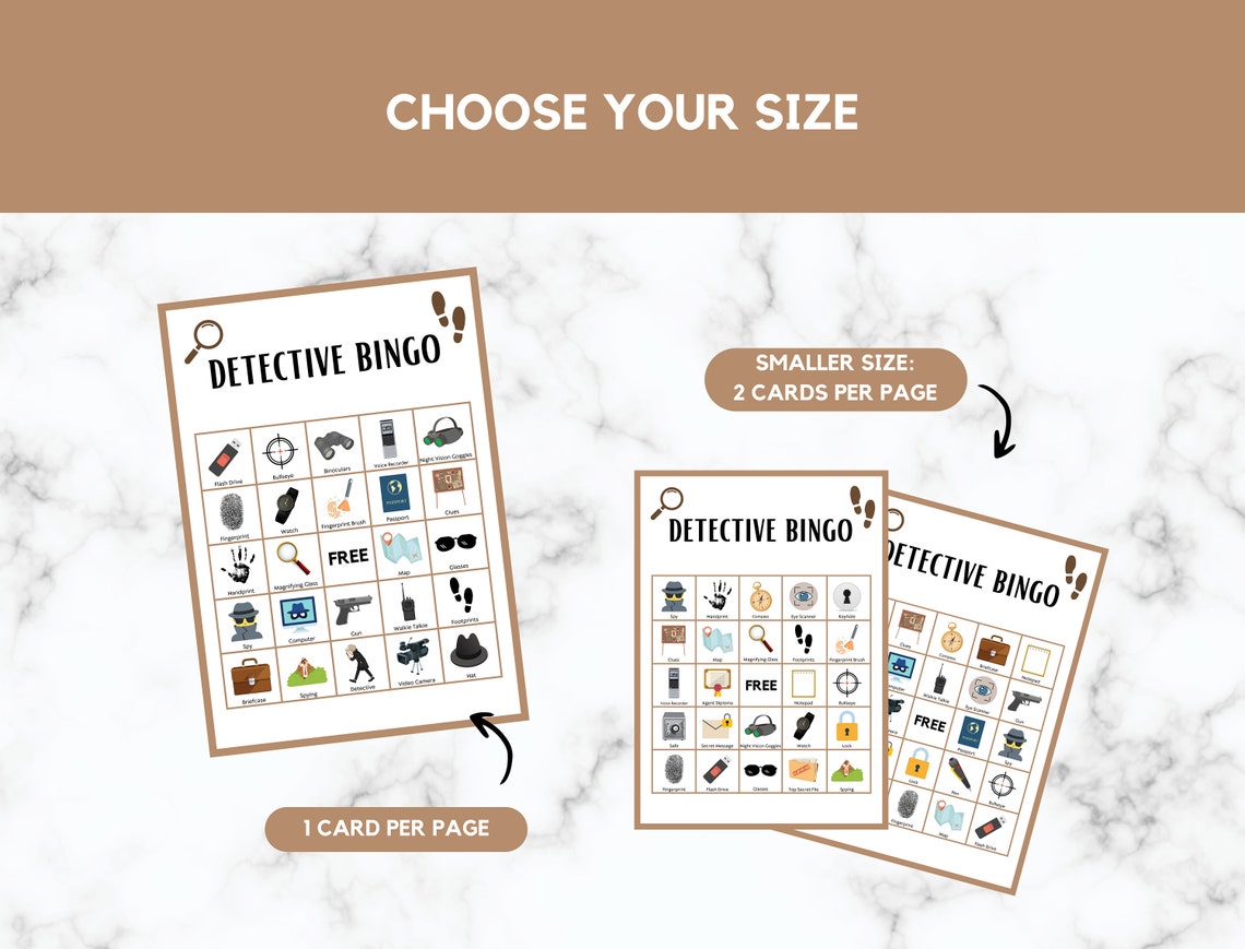 Detective Bingo - Spy Birthday Activity- 30 Detective Printable Bingo ...