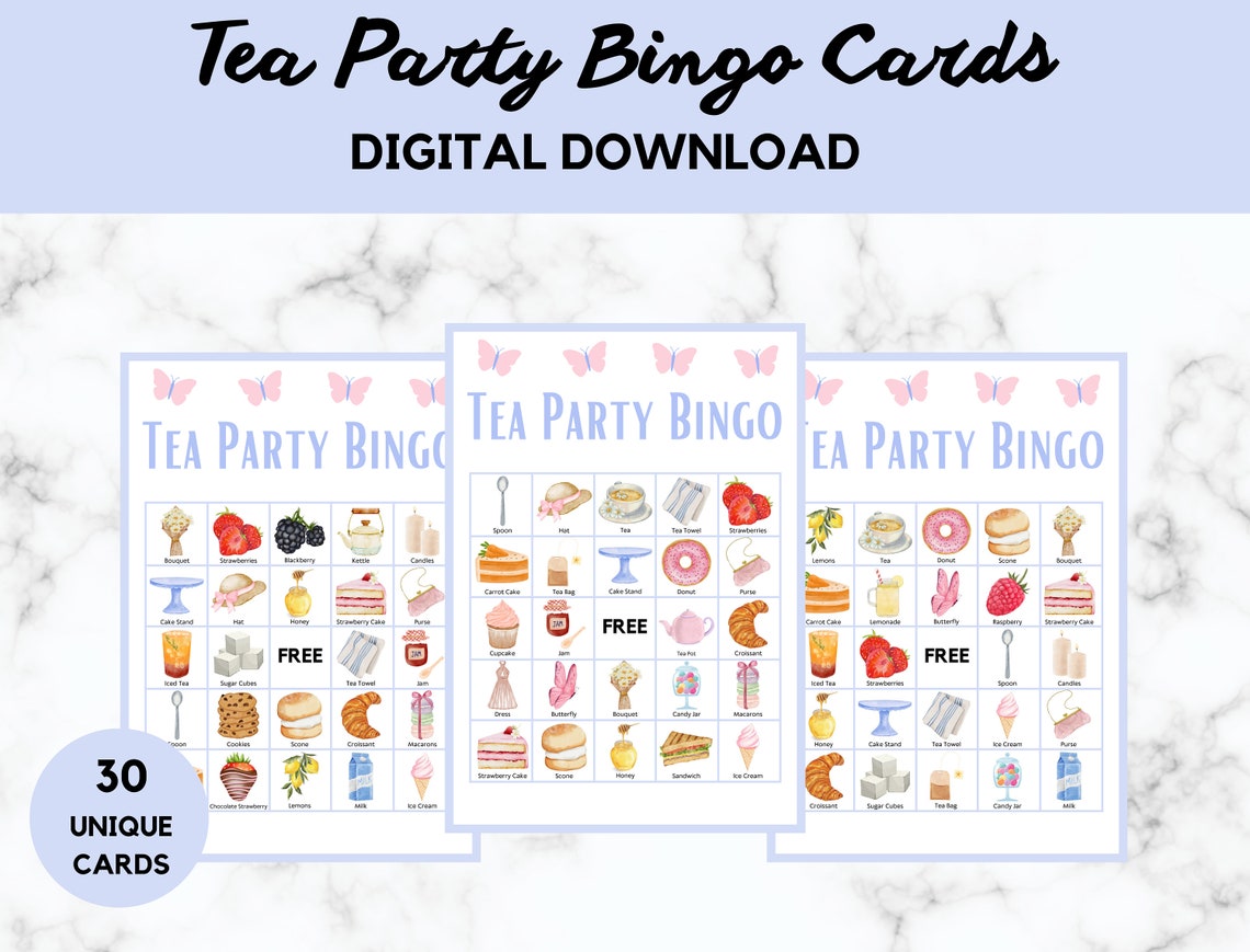 Tea Party Bingo - High Tea Bingo - 30 Tea Party Bingo Cards - Tea Party ...