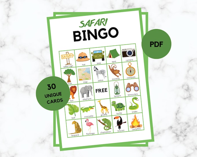 Safari Bingo | African Safari Bingo | Safari Birthday Party | Safari ...