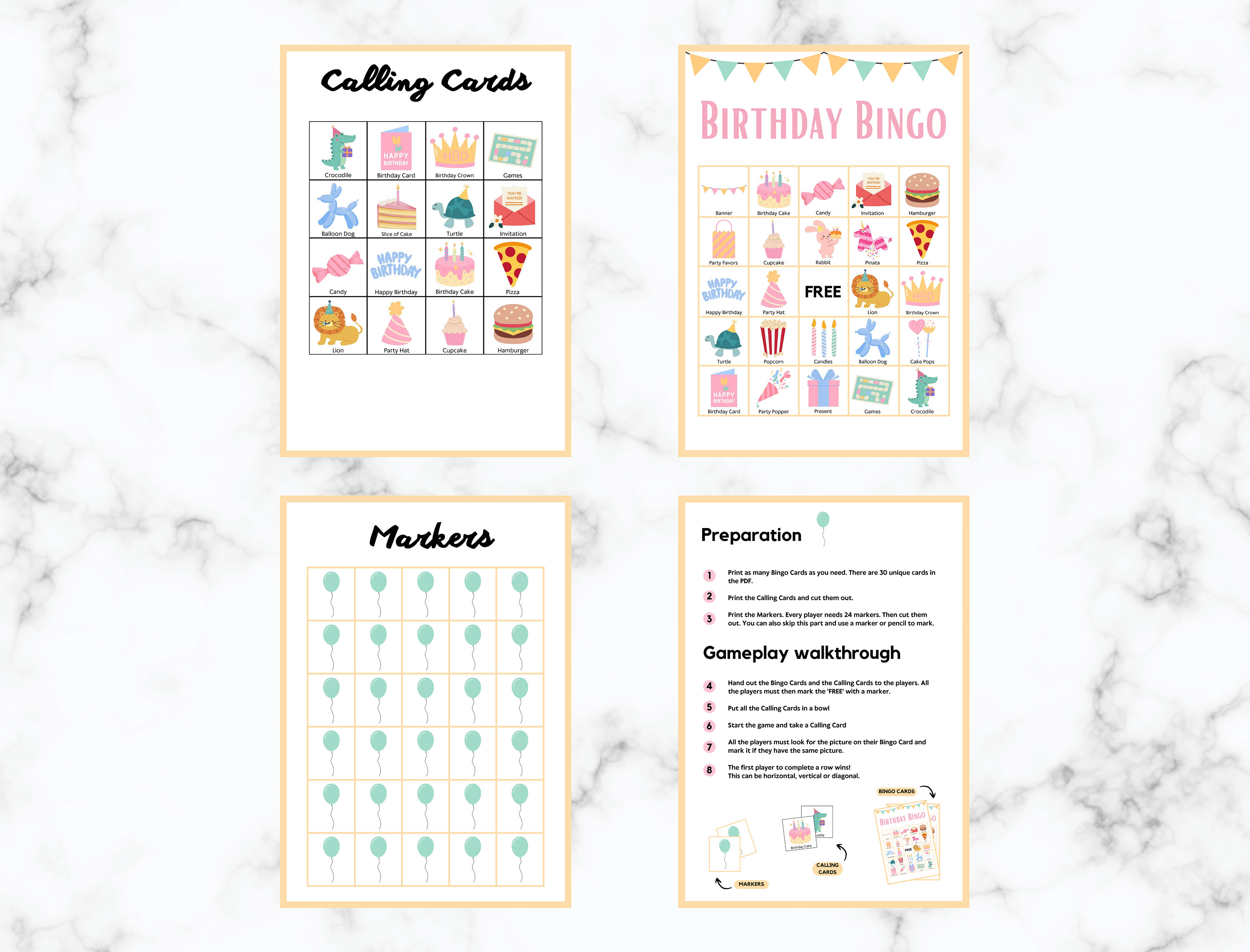 Birthday Bingo - 30 Birthday Bingo Cards - Birthday Party Game ...