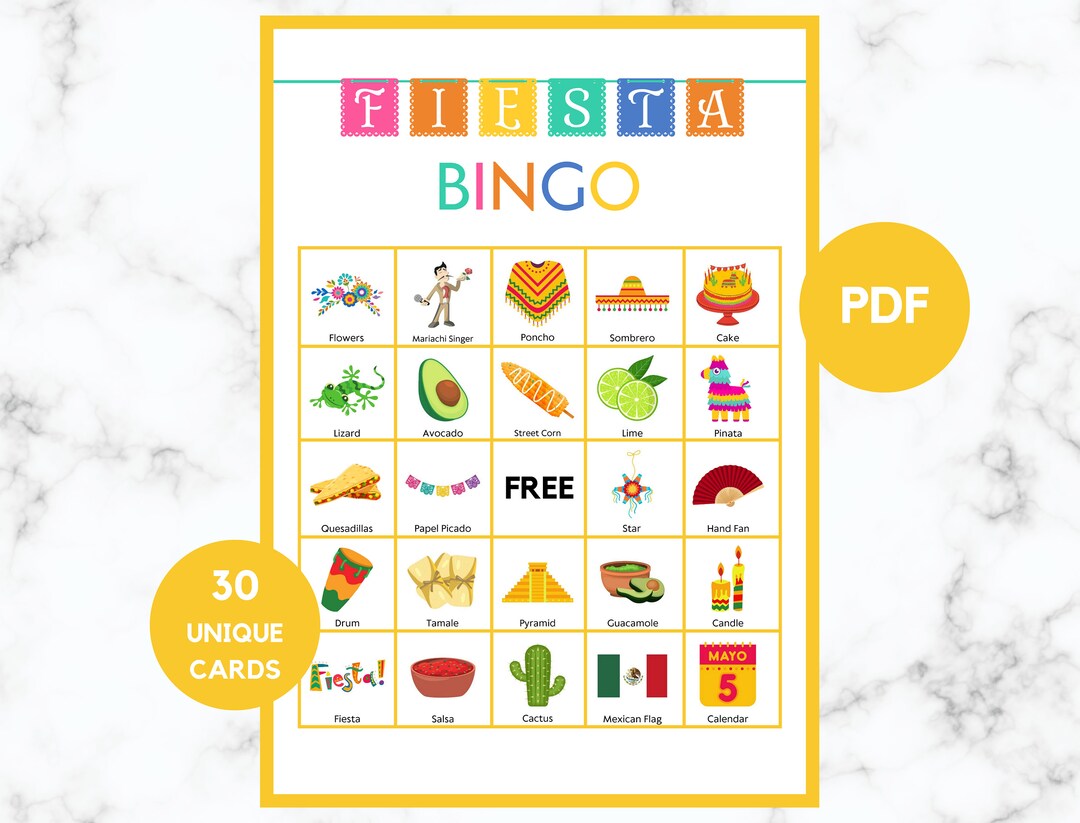 Fiesta Bingo - Fiesta Activity for Kids - 30 Fiesta Bingo Cards ...