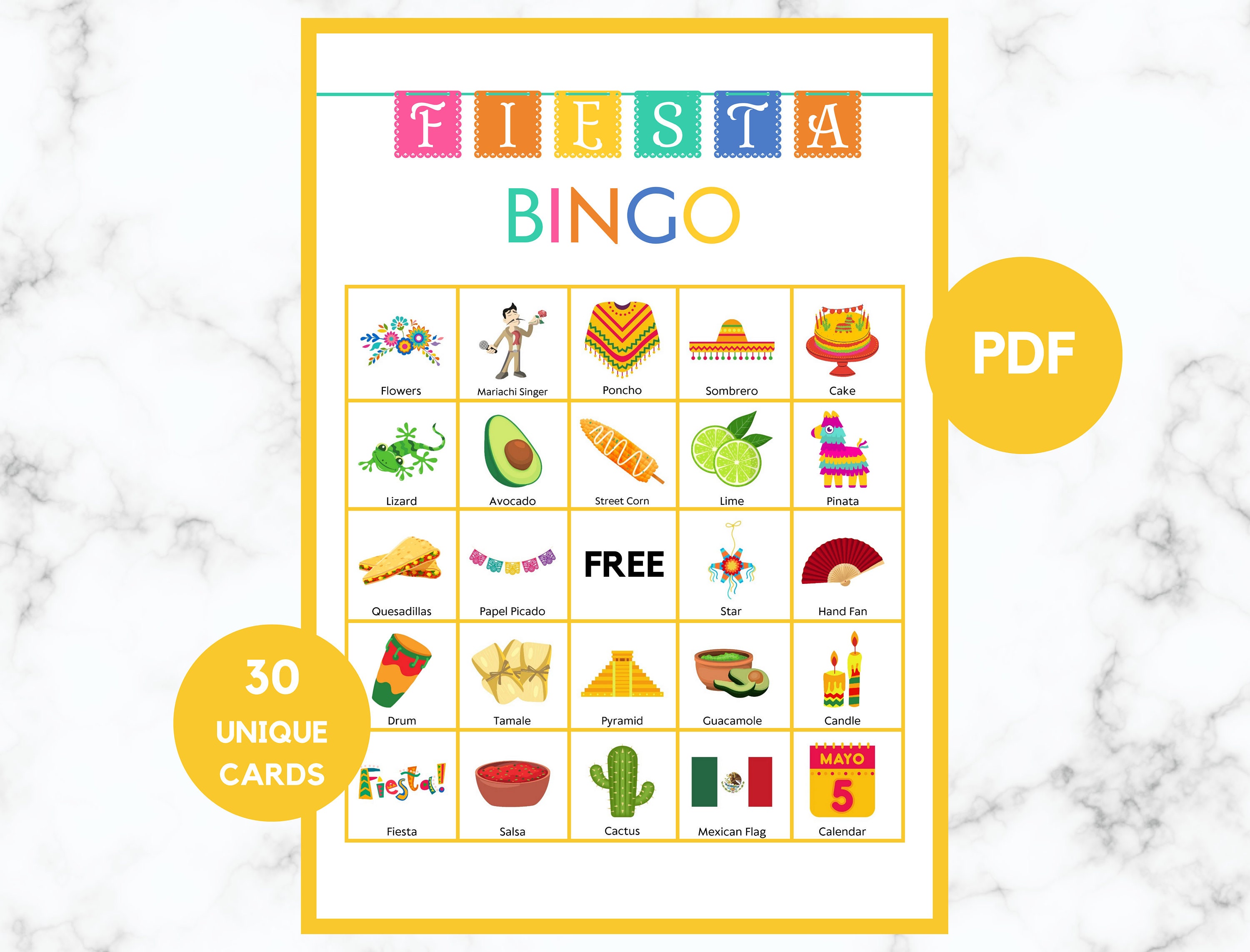 Fiesta Bingo - Fiesta Activity for Kids - 30 Fiesta Bingo Cards ...