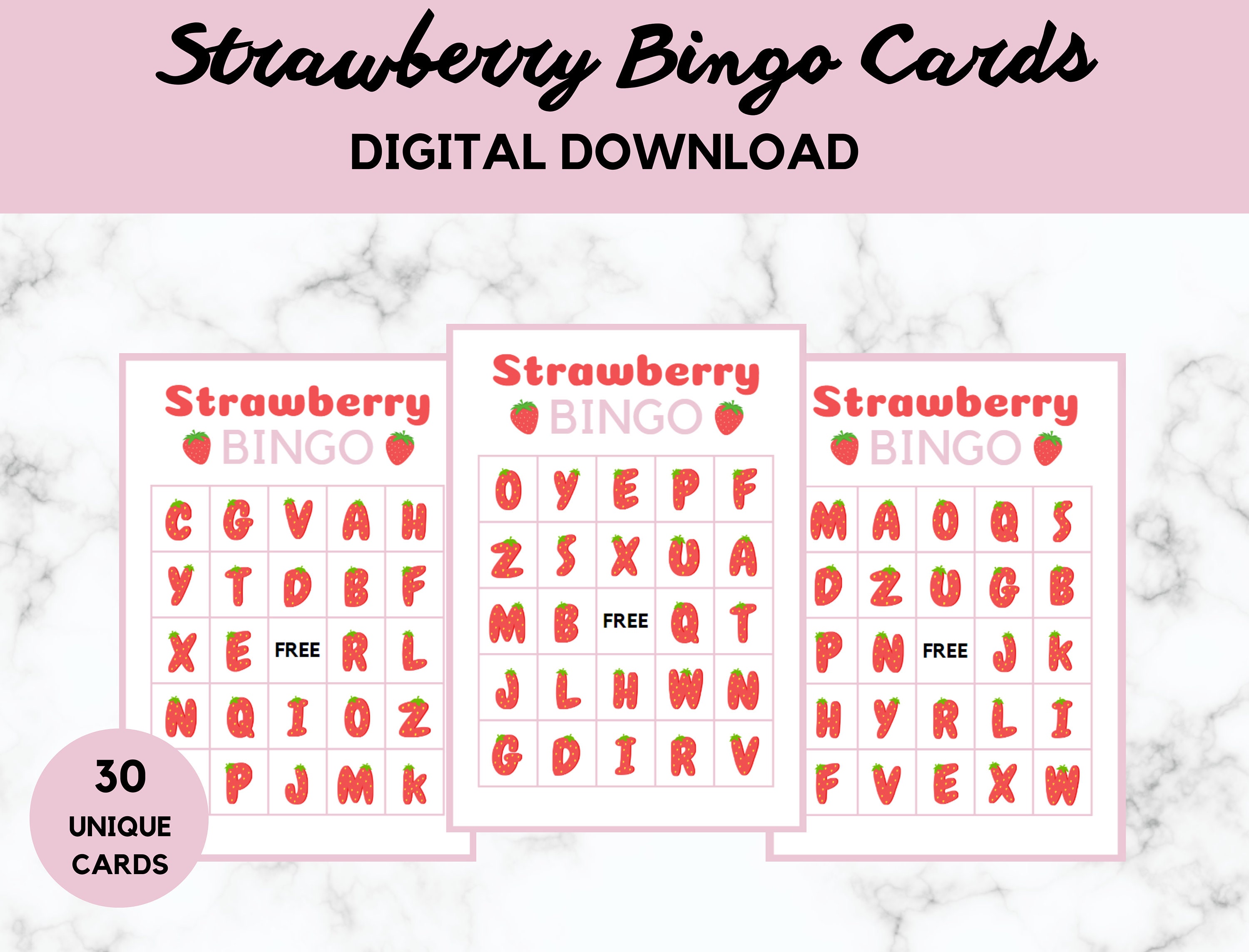 Strawberry Bingo - 30 Strawberry Bingo Cards - Strawberry Party Game ...