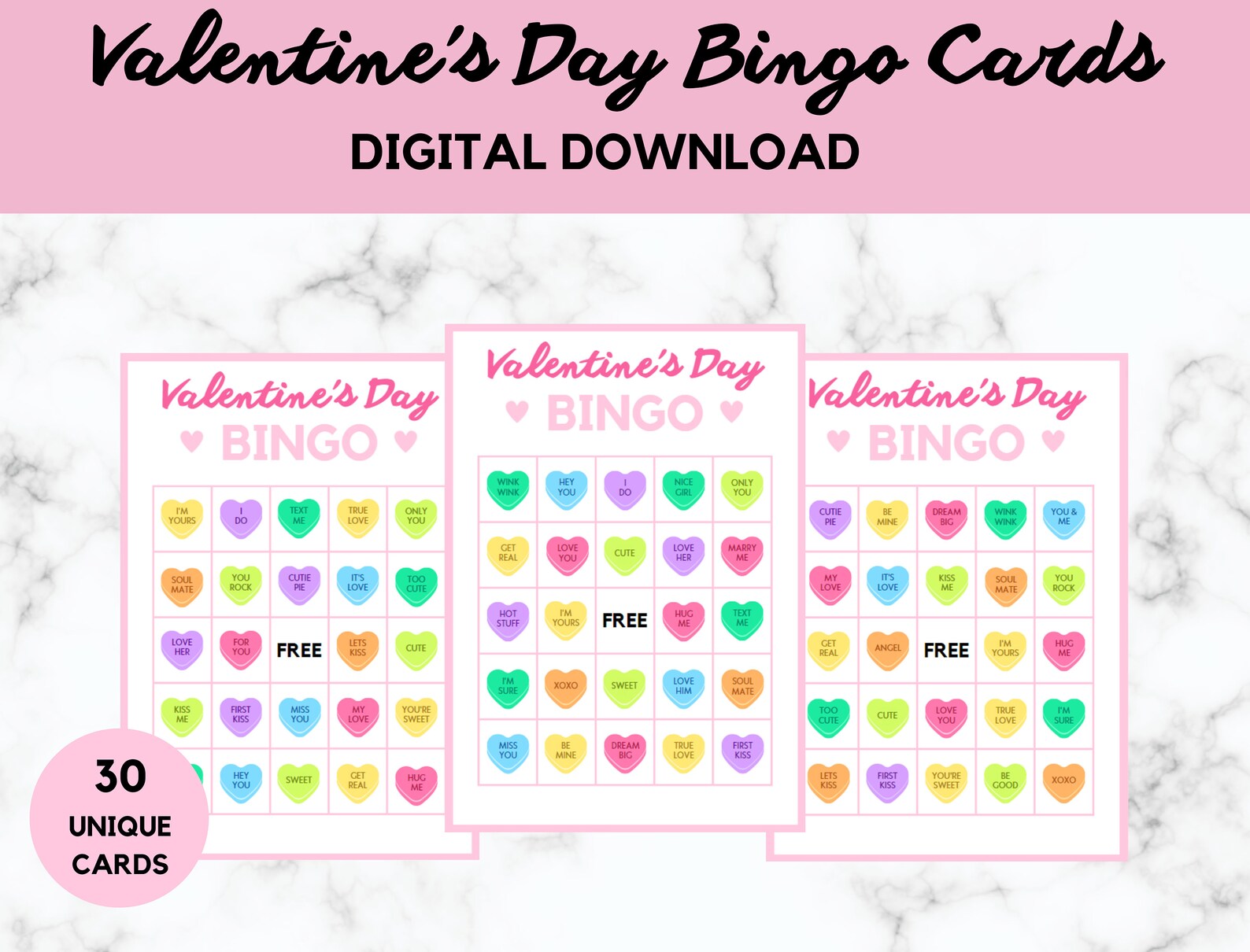 Valentine's Day Bingo 30 Valentine's Day Bingo Cards Valentine's Day ...