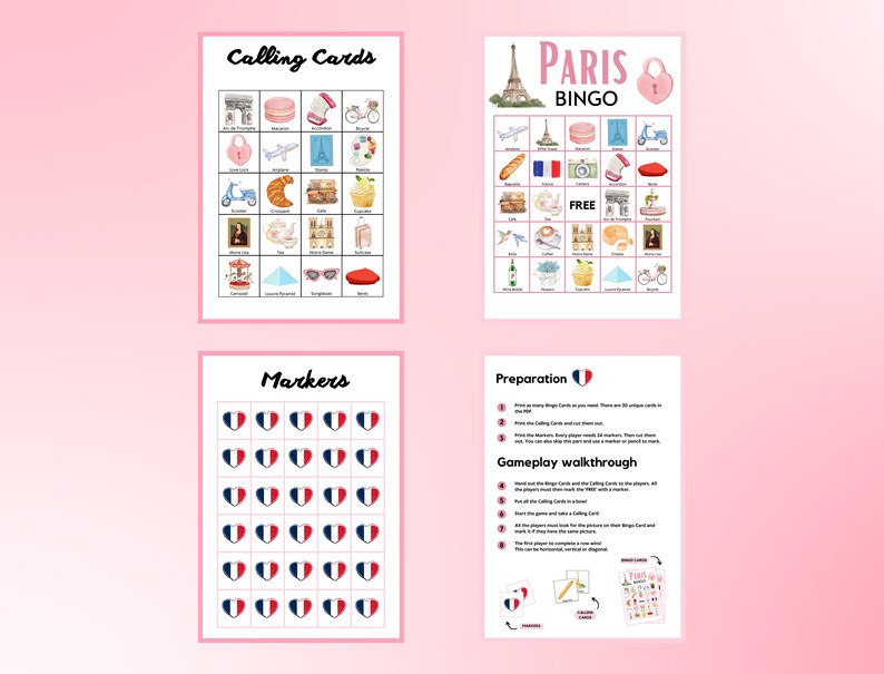 Paris Bingo - Travel Bingo - 30 Paris Bingo Cards - Paris Party Game ...