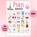 Paris Bingo - Travel Bingo - 30 Paris Bingo Cards - Paris Party Game ...