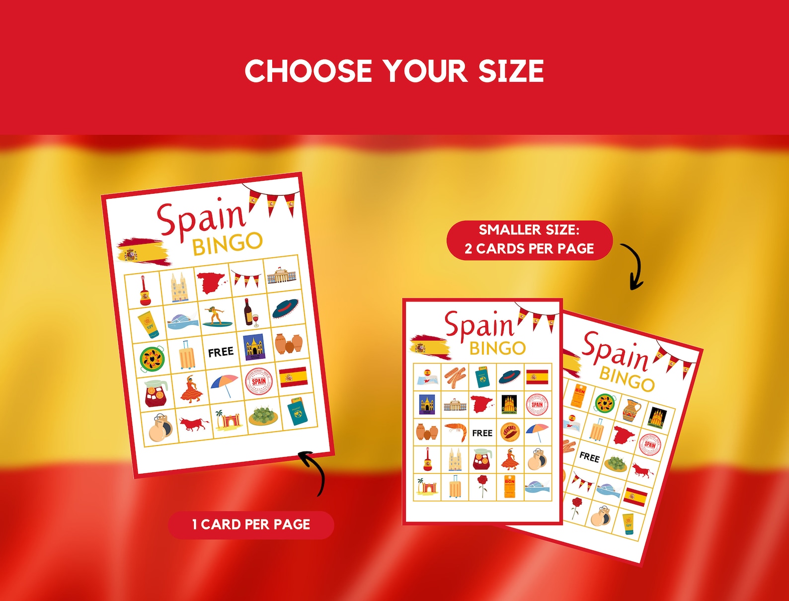 Spain Bingo - Travel Bingo - 30 Spain Bingo Cards - Spain Party Game ...