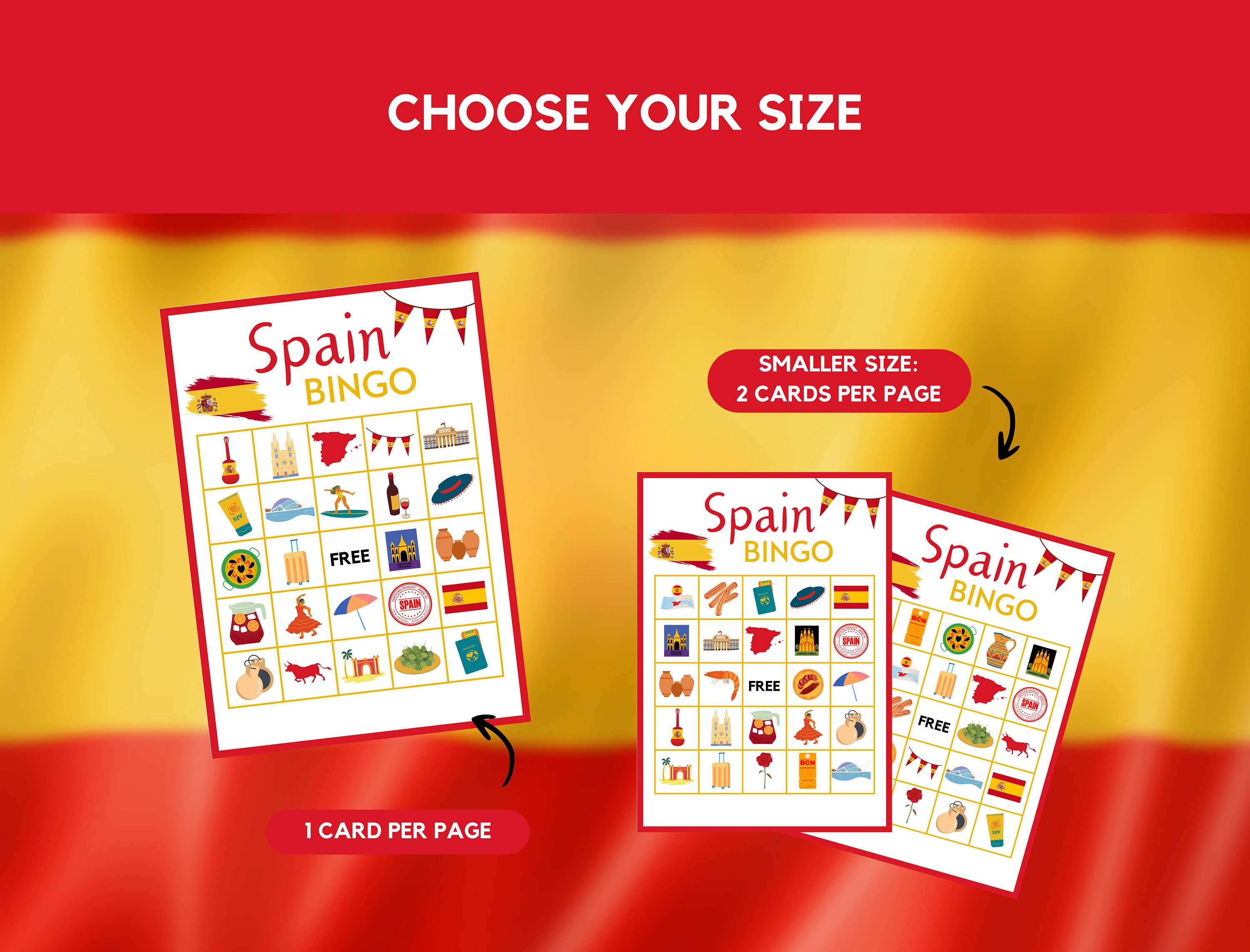 Spain Bingo - Travel Bingo - 30 Spain Bingo Cards - Spain Party Game ...