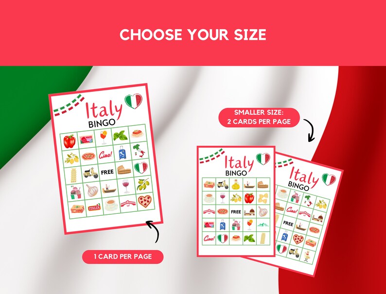 Italy Bingo - Travel Bingo - 30 Italy Bingo Cards - Italy Party Game ...