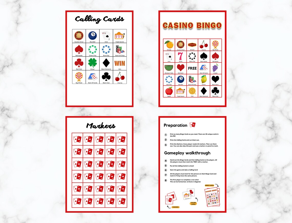Casino Bingo - Casino Party Activity- 30 Casino Bingo Cards - Casino ...