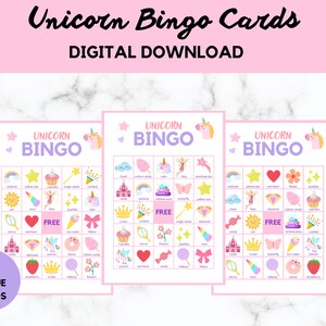 Unicorn Bingo - 30 Unicorn Bingo Cards - Unicorn Party Game - Unicorn ...